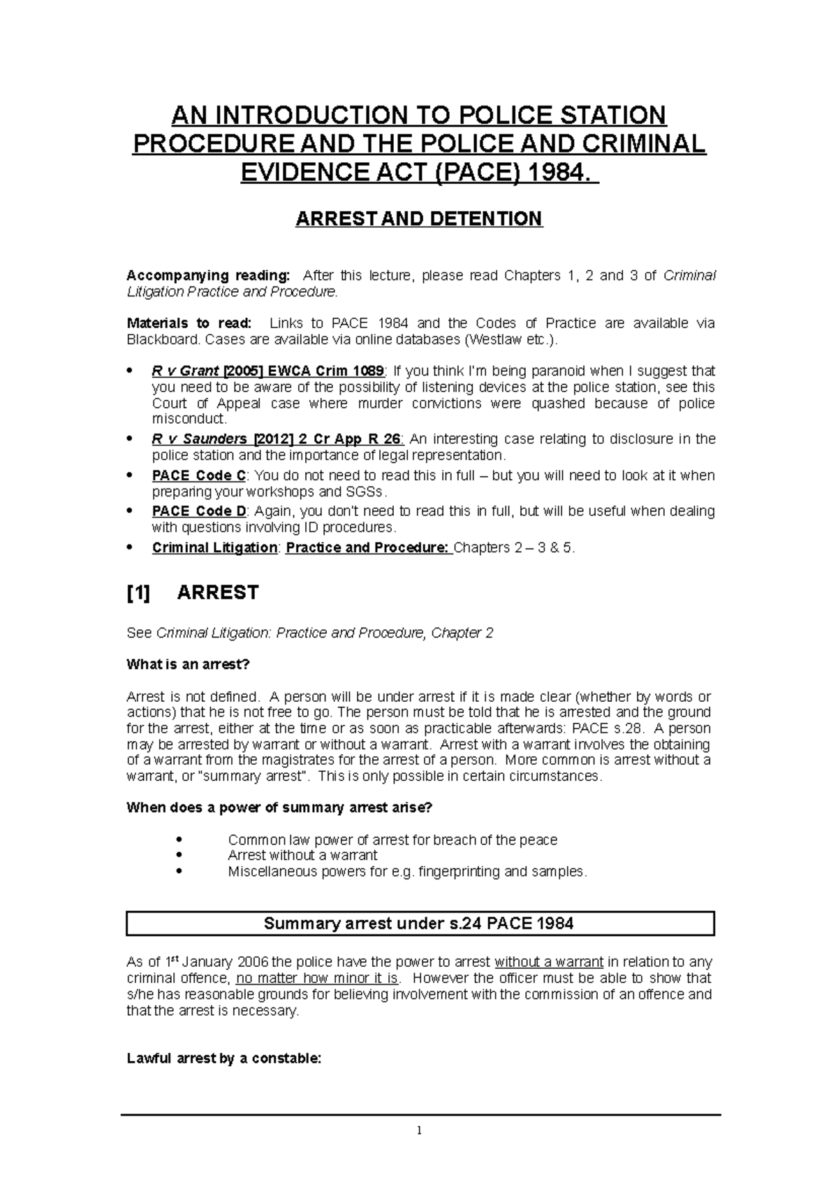 Summary of Police Station Rules - AN INTRODUCTION TO POLICE STATION ...