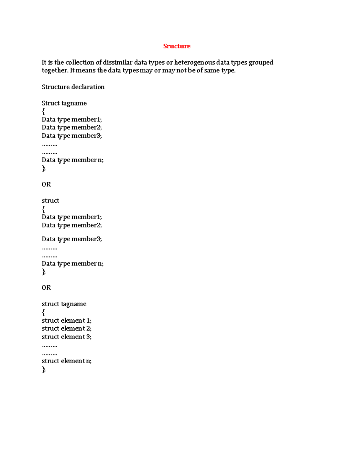 PPS Notes UNIT 4 - Sructure It is the collection of dissimilar data ...