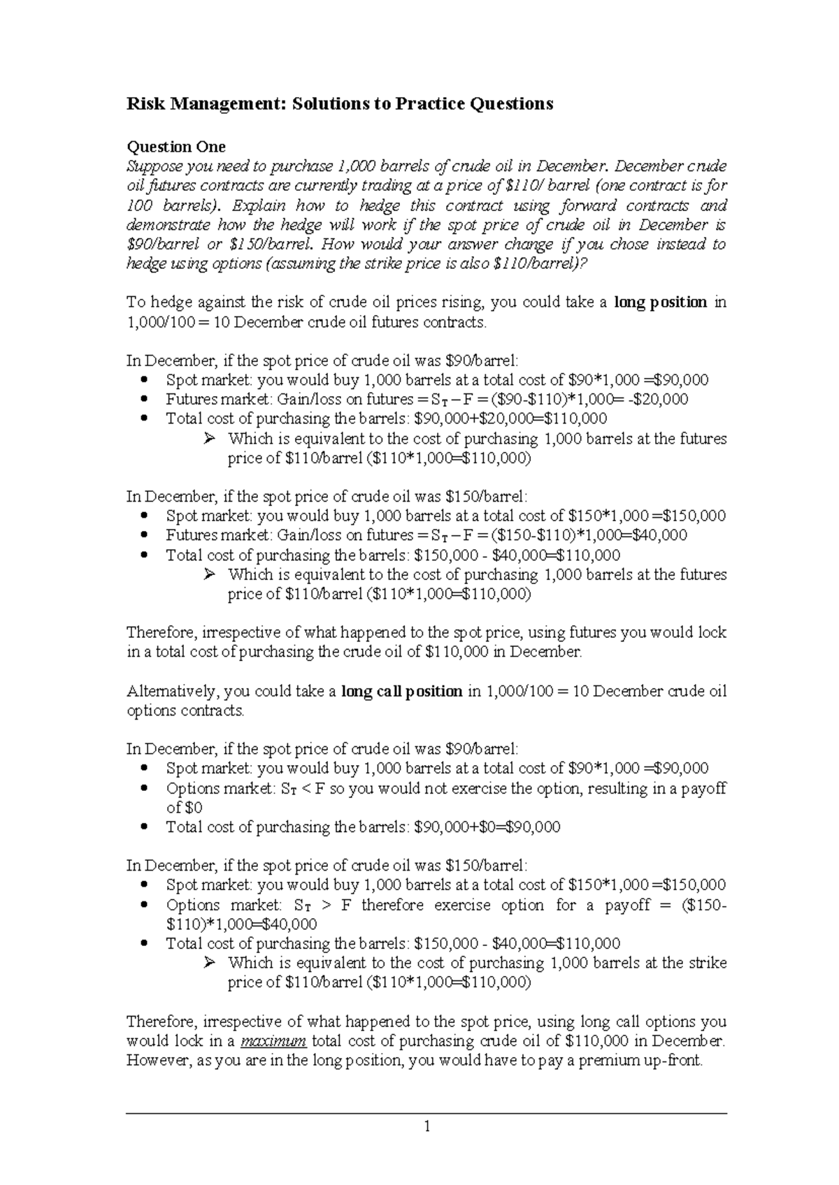 11) Risk Management Solutions to Practice Questions - Risk Management ...