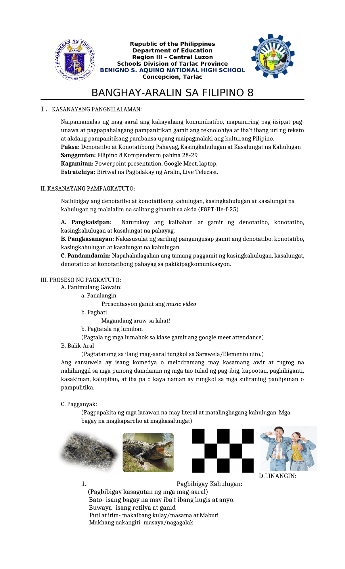 Banghay Aralin sa Filipino halimbawa - Republic of the Philippines ...