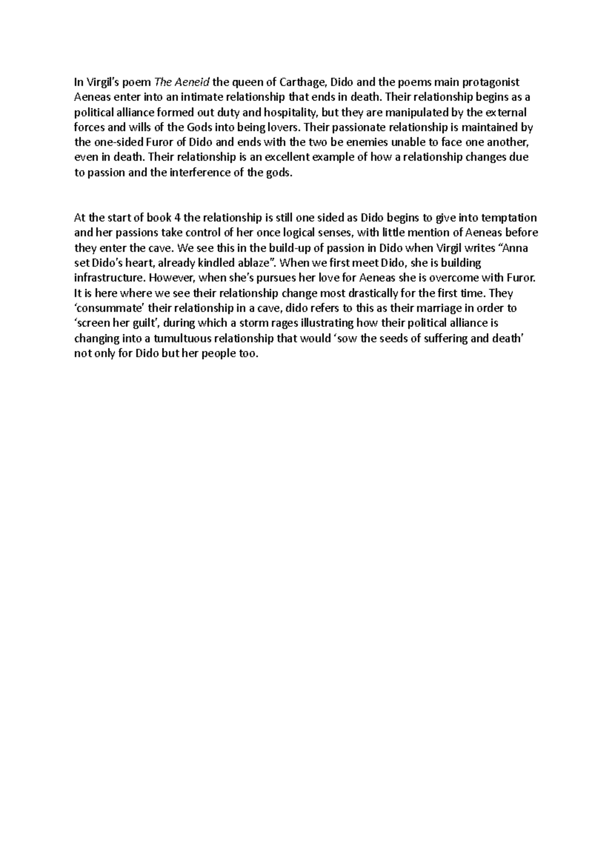 Changing relationship - In Virgil’s poem The Aeneid the queen of ...