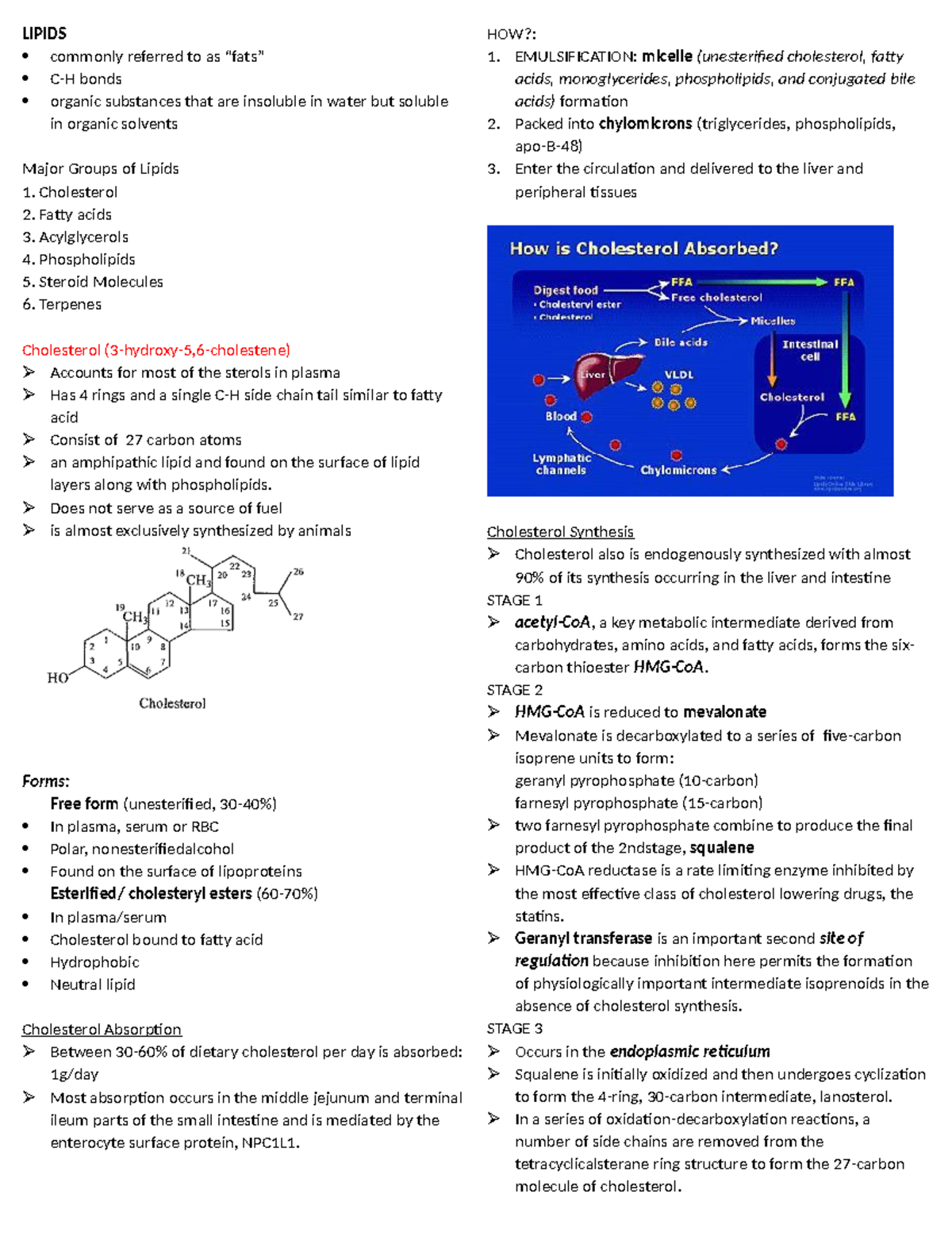 Lipids LAB1 - CC1 LIPID NOTES - LIPIDS commonly referred to as “fats” C ...