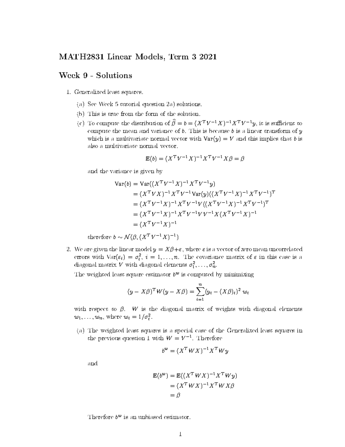 2831 tut week9 sol 21 - Practice material for week 9 questions ...
