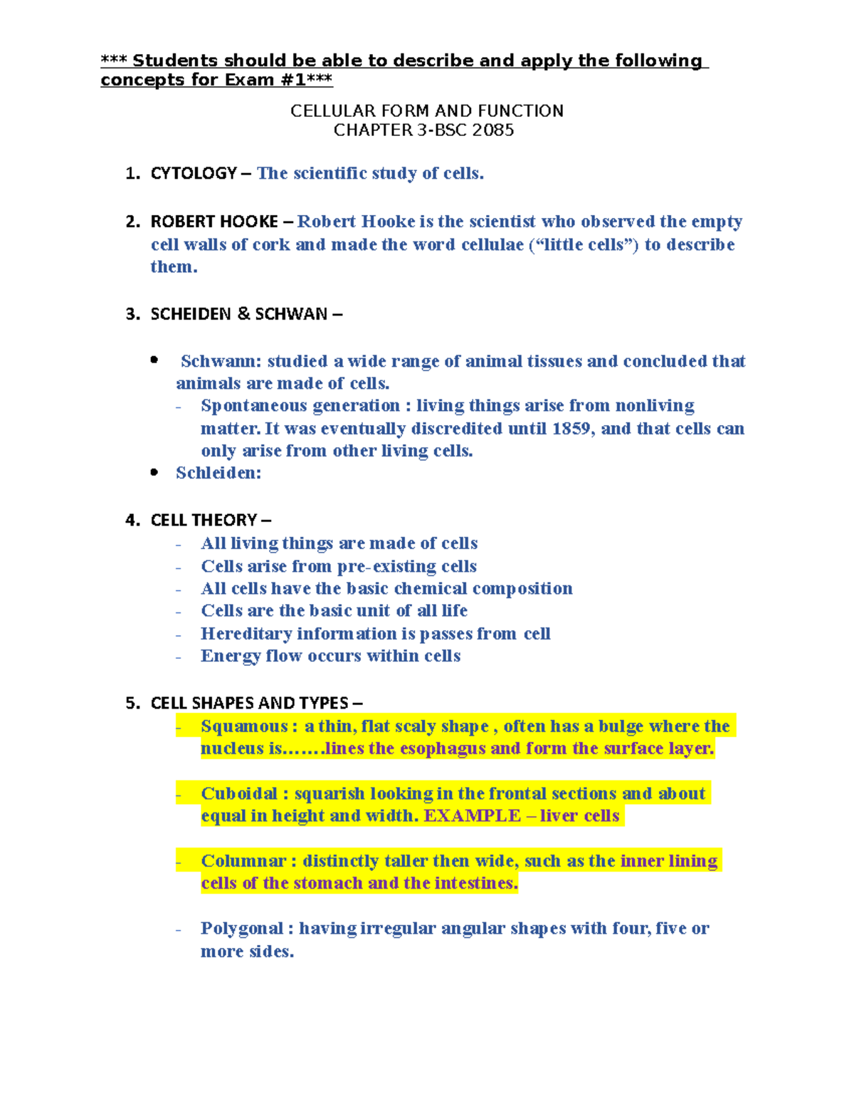Chapter 3 guide Anatomy - concepts for Exam #1*** CELLULAR FORM AND ...