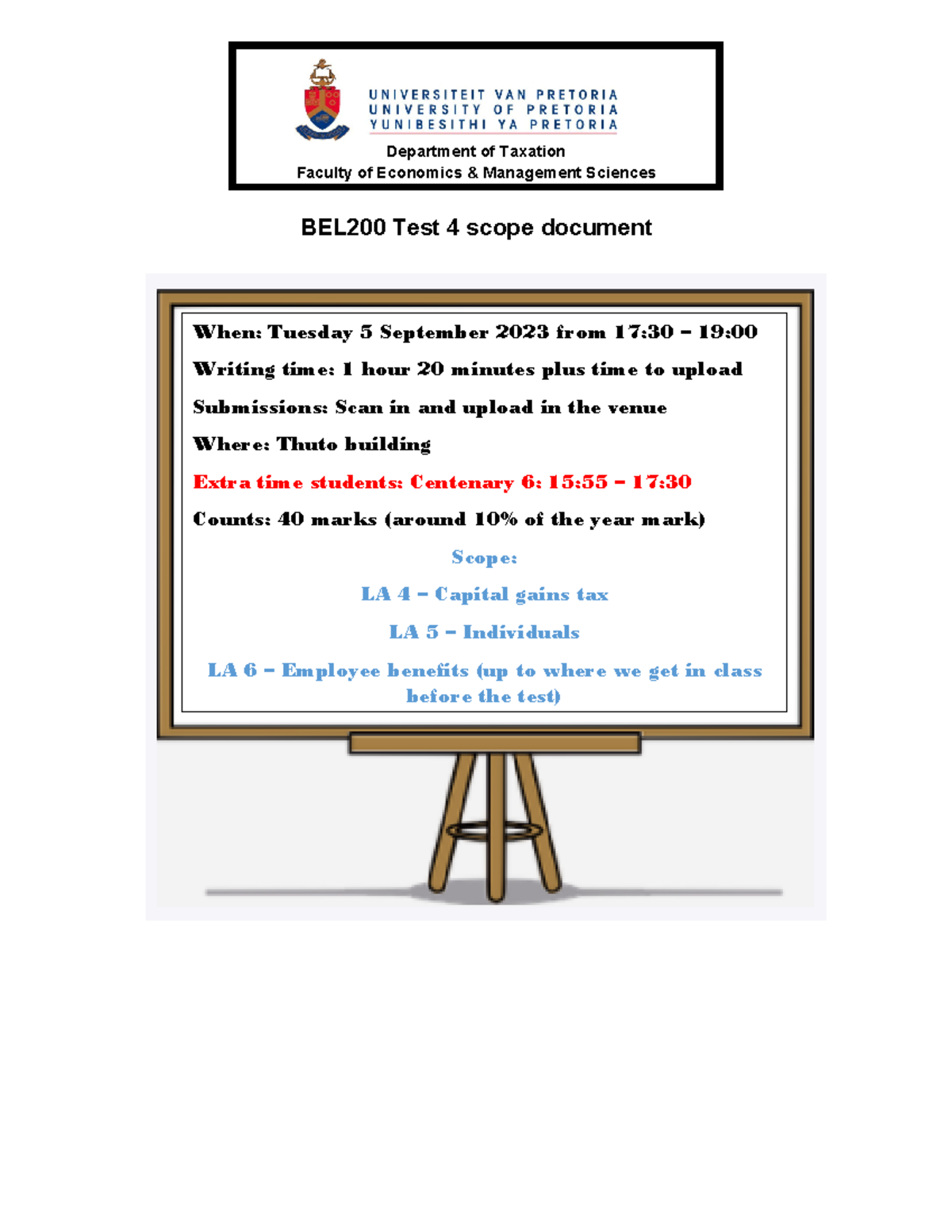 BEL 200 Test 4 scope document - BEL200 Test 4 scope document Department ...