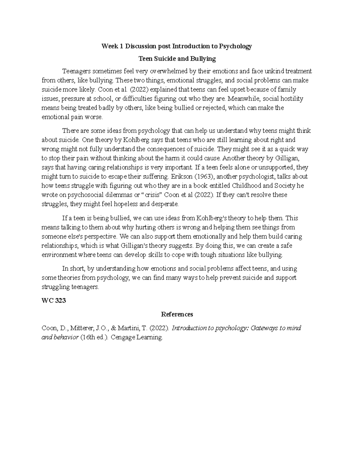 Week 1 Discussion post Introduction to Psychology - Week 1 Discussion ...