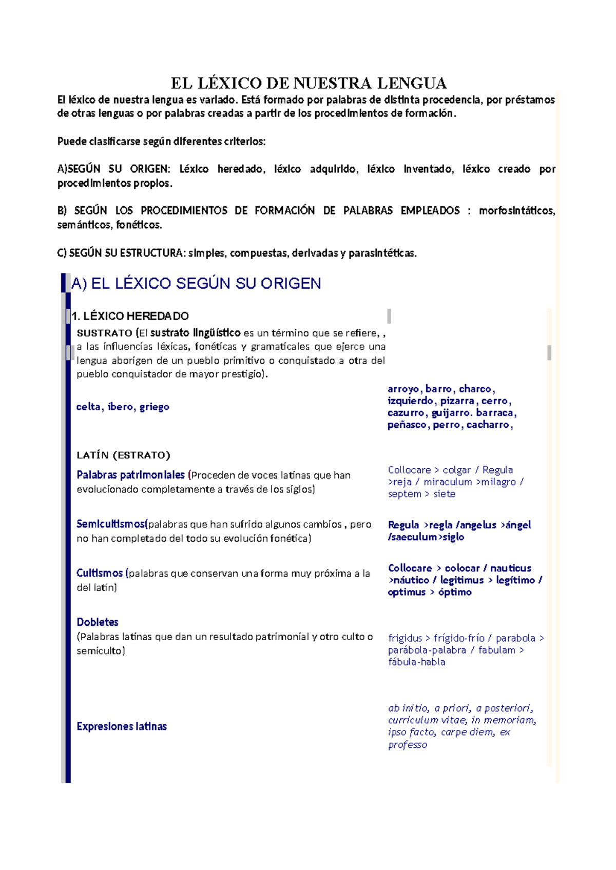 EL Léxico DE Nuestra Lengua - EL LÉXICO DE NUESTRA LENGUA El léxico de nuestra lengua es variado ...