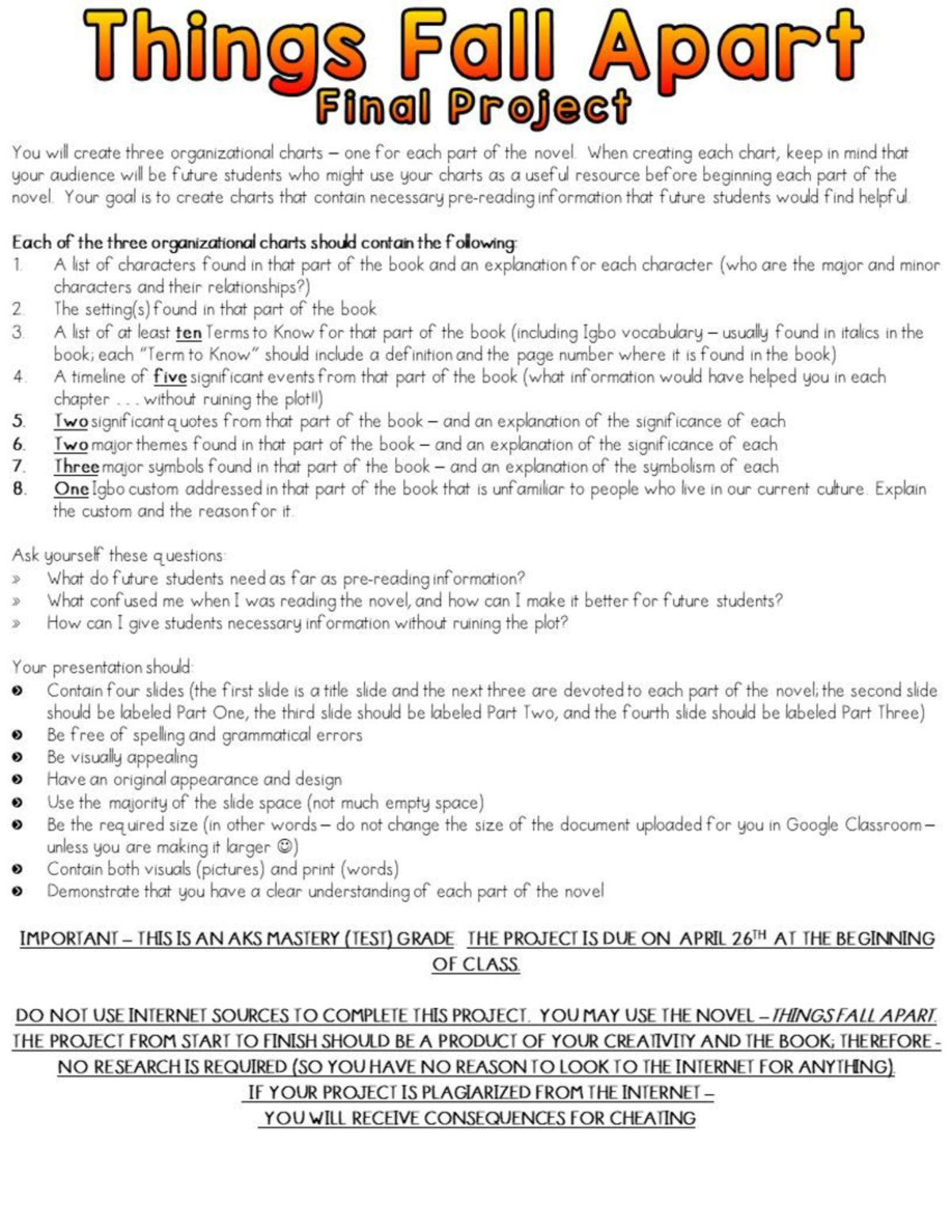 Things Fall Apart - Final Project - Studocu