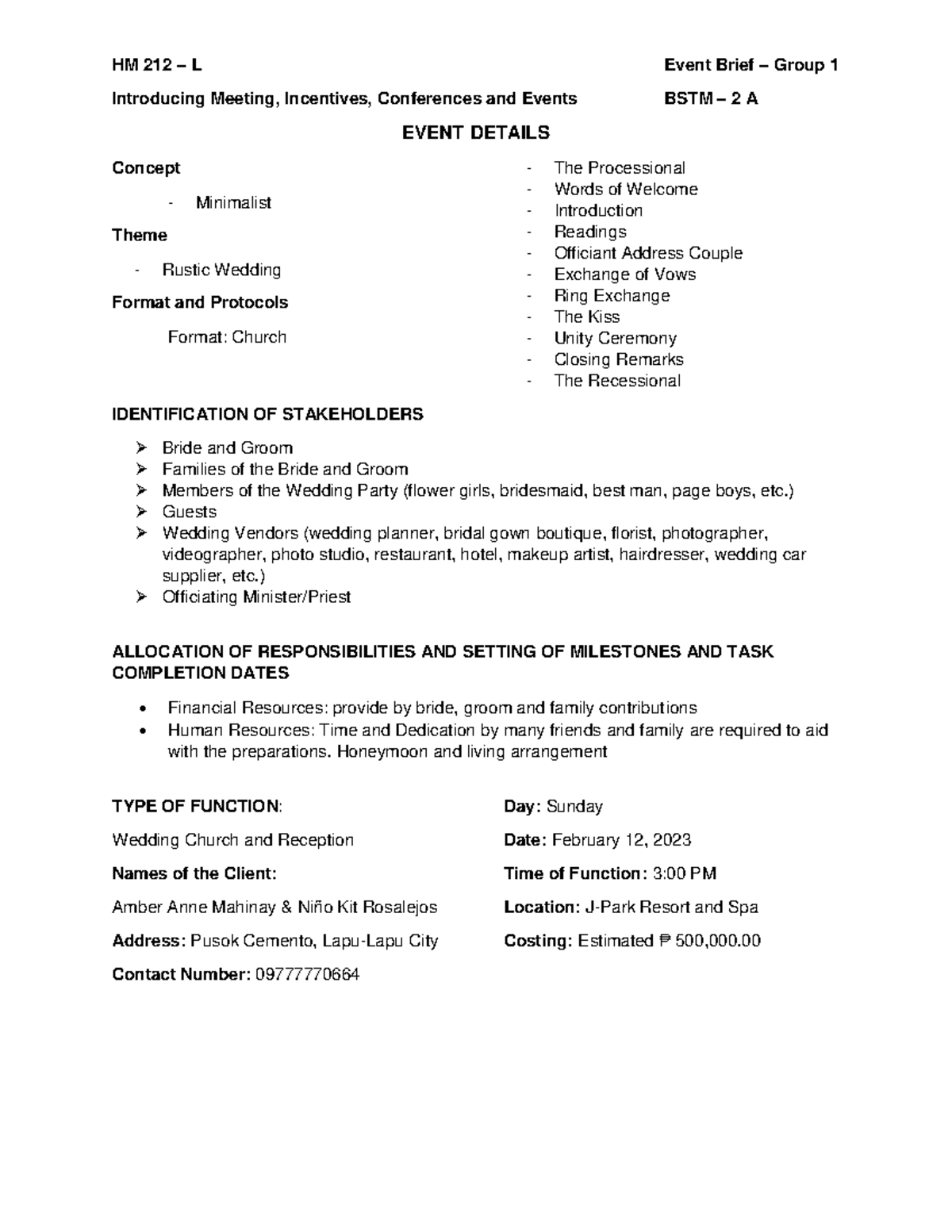 HM 212L - Event Brief - HM 212 – L Event Brief – Group 1 Introducing ...