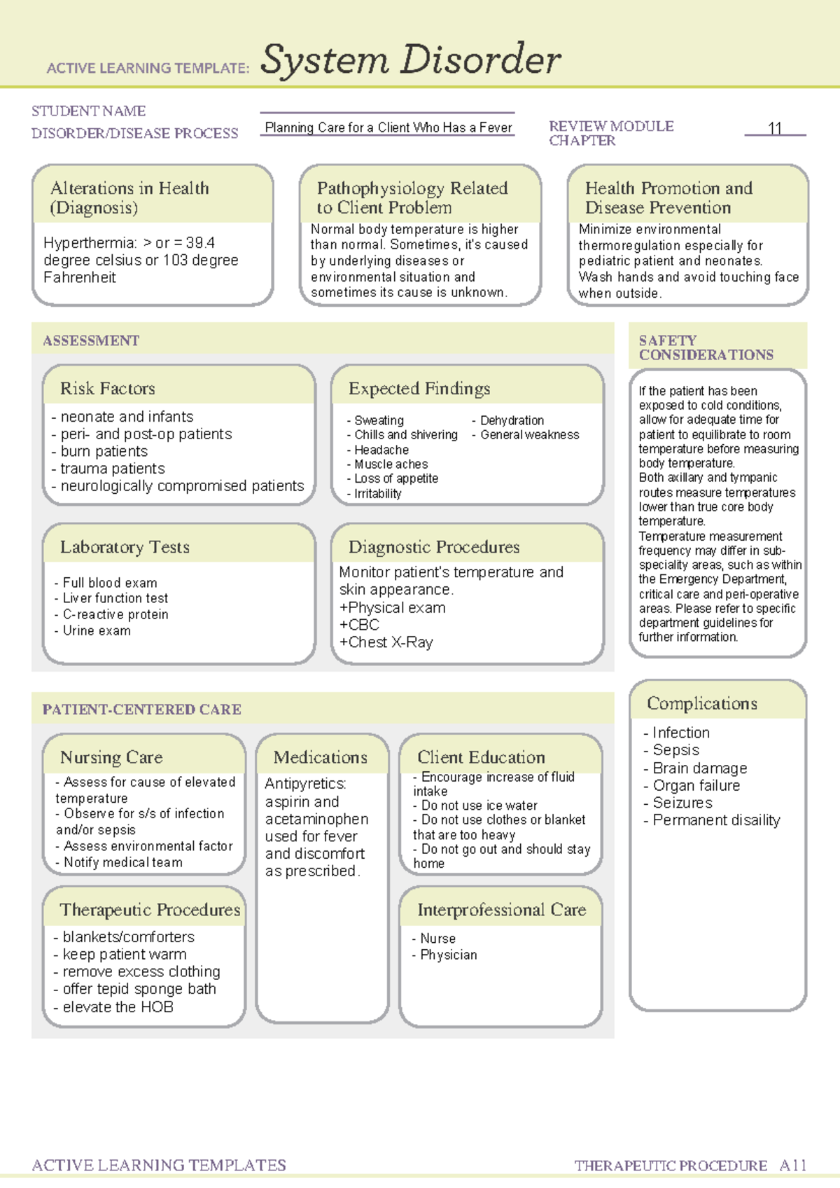 Planning Care for a Client Who Has a Fever - VN 100 - STUDENT NAME ...