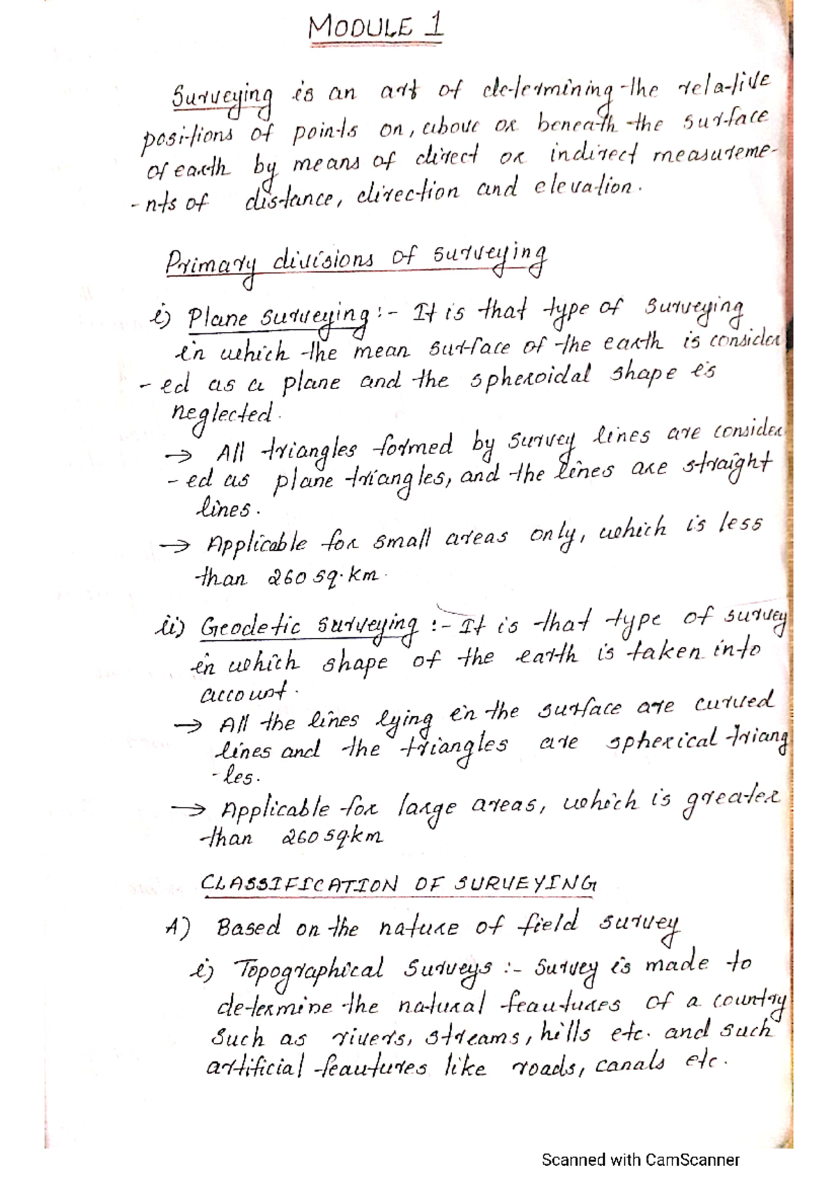 Survey Module-1 - MODULE 1 Surveying is an art of determining the ...