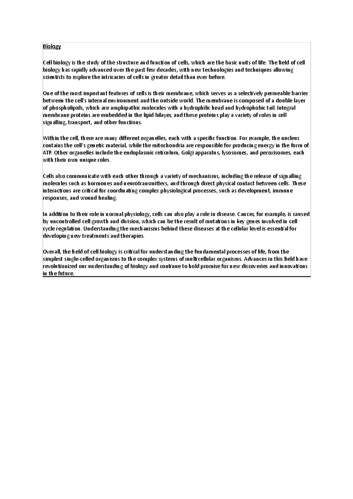 Intro to cell biology - Biology Cell biology is the study of the ...