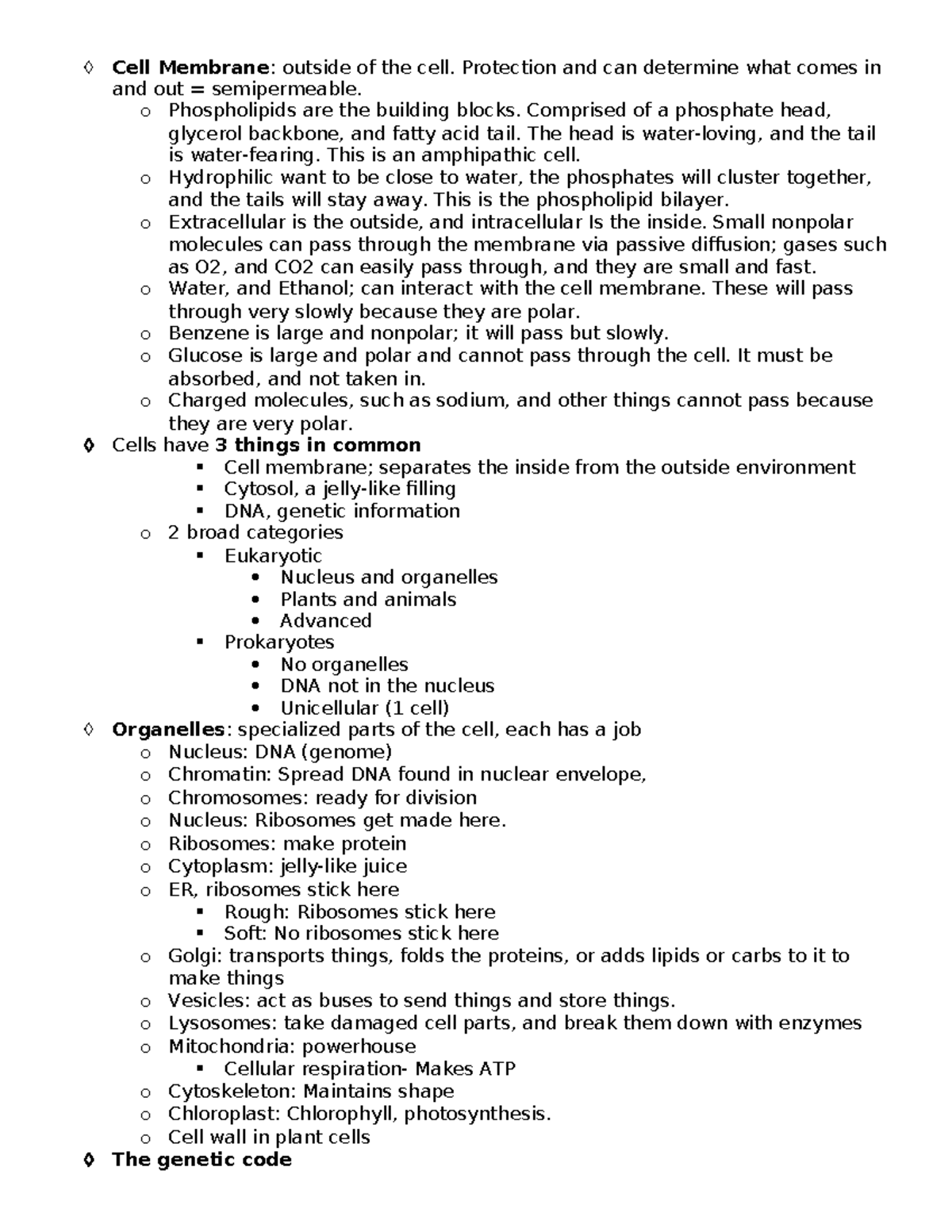 BIO 381 exam 1 - Cell Bio First exam notes - Cell Membrane: outside of ...