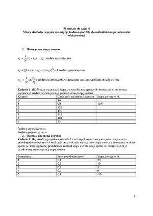 Wzory - WZORY PORTFEL INWESTYCYJNY ( 1 ) N t r FV P + = , n r FV PV ( 1 + ) = , ∑ = + = n t t t ...