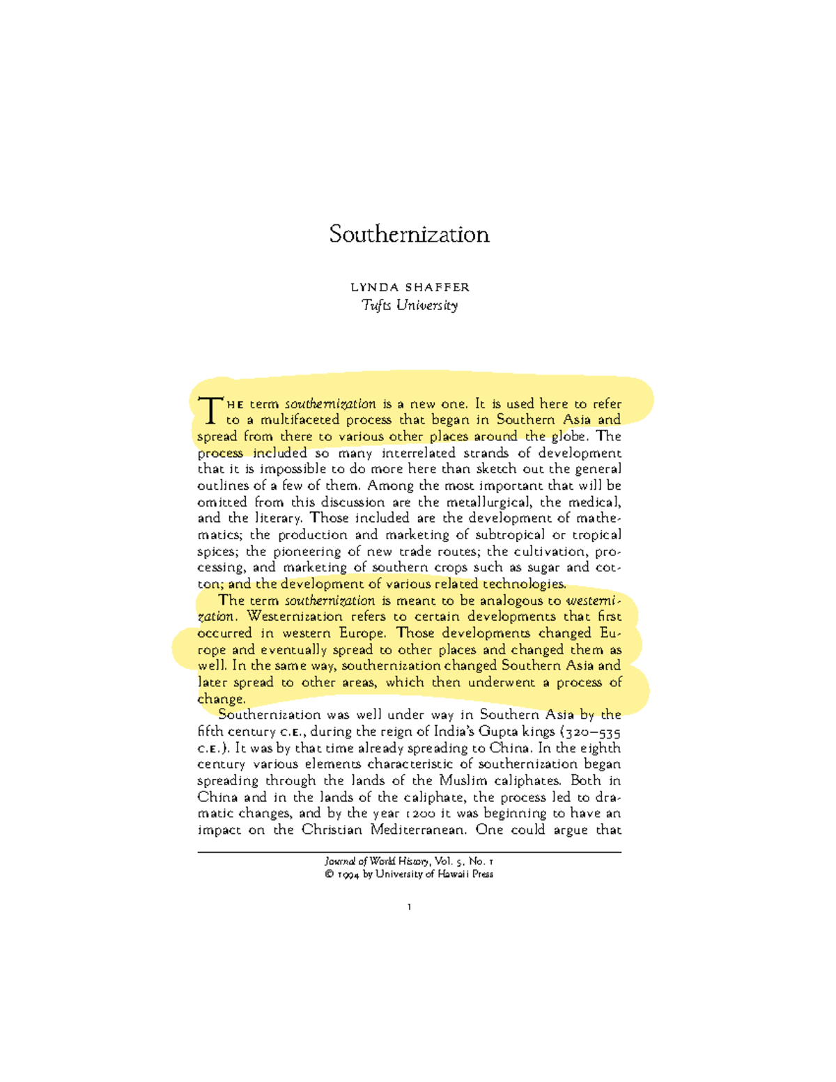 Southernization Article+ - Southernization lynda shaffer Tufts ...