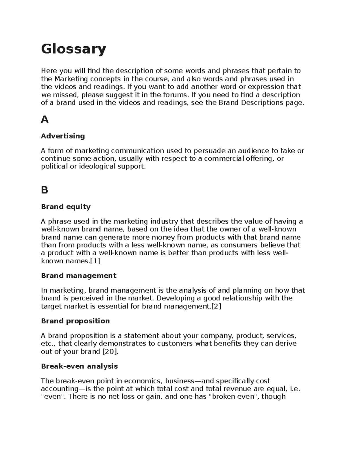 MKT318m Glossary - Glossary Here you will find the description of some ...