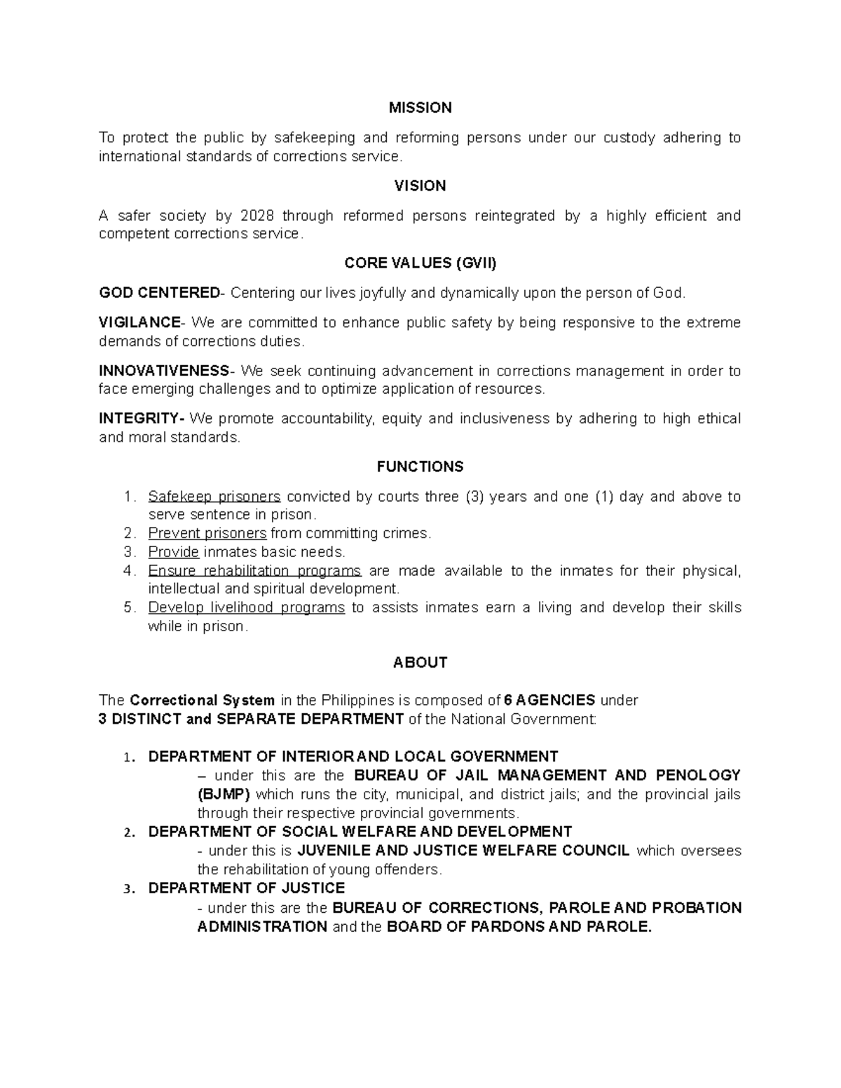 Bucor Coverage - for - MISSION To protect the public by safekeeping and ...