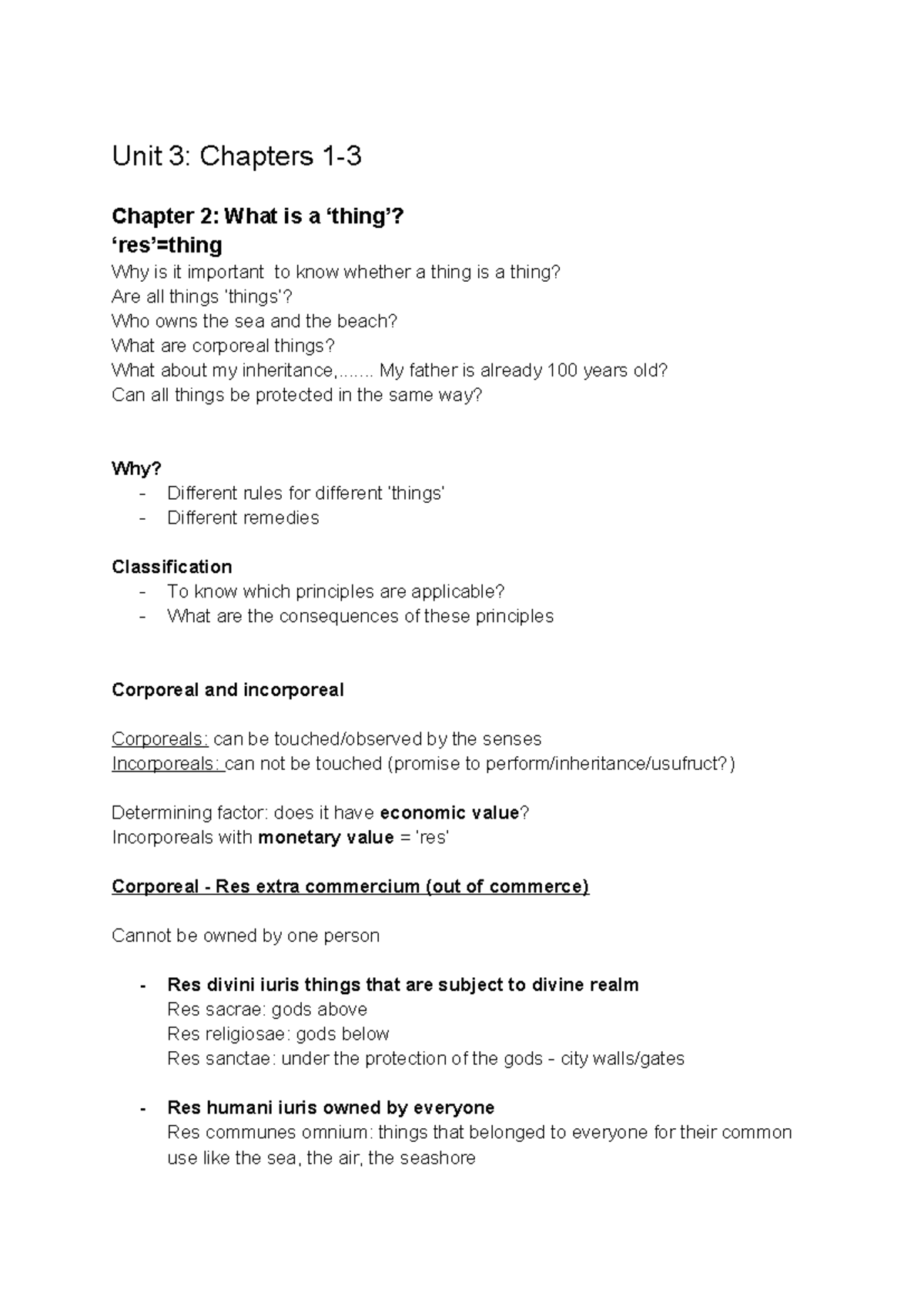 ROM 120 Tutorial 3 - Unit 3: Chapters 1- Chapter 2: What is a ‘thing’? ‘res’=thing Why is it ...