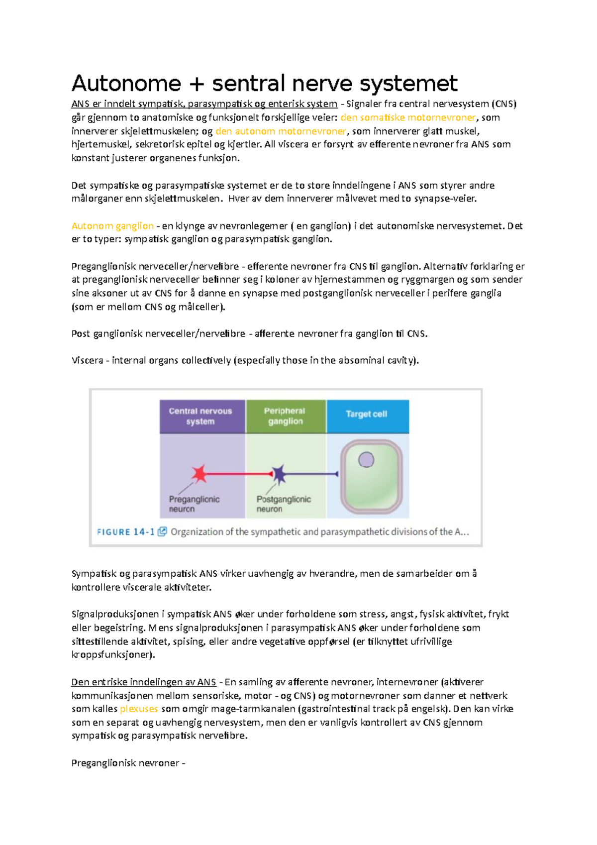 Autonome + sentral nervesystemet - Autonome + sentral nerve systemet ...