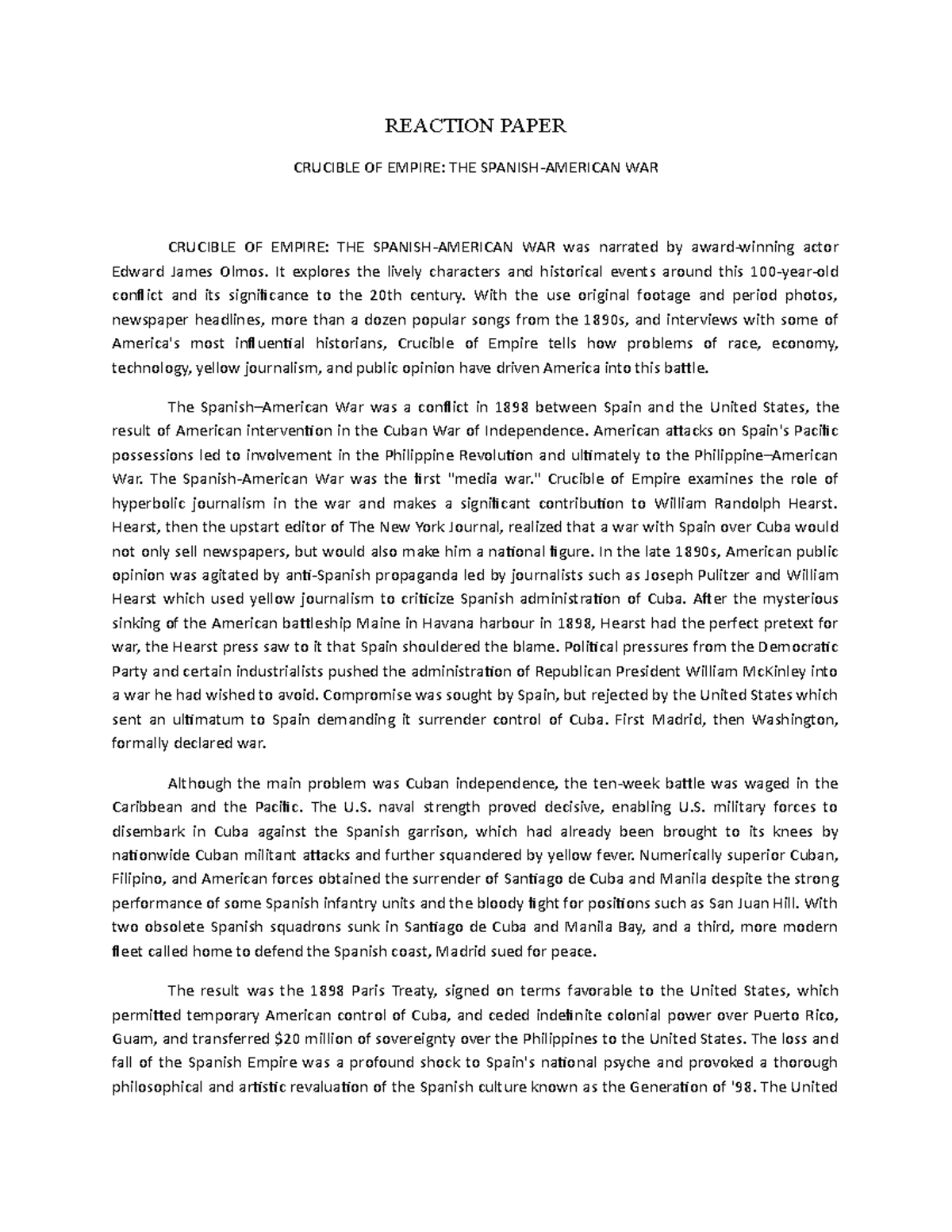 Reaction Paper Crucible OF Empire - REACTION PAPER CRUCIBLE OF EMPIRE ...