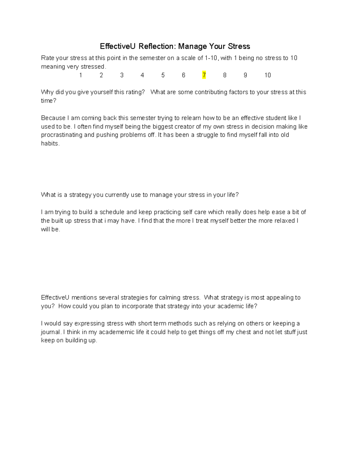 Copy of Manage Your Stress - EffectiveU Reflection: Manage Your Stress ...
