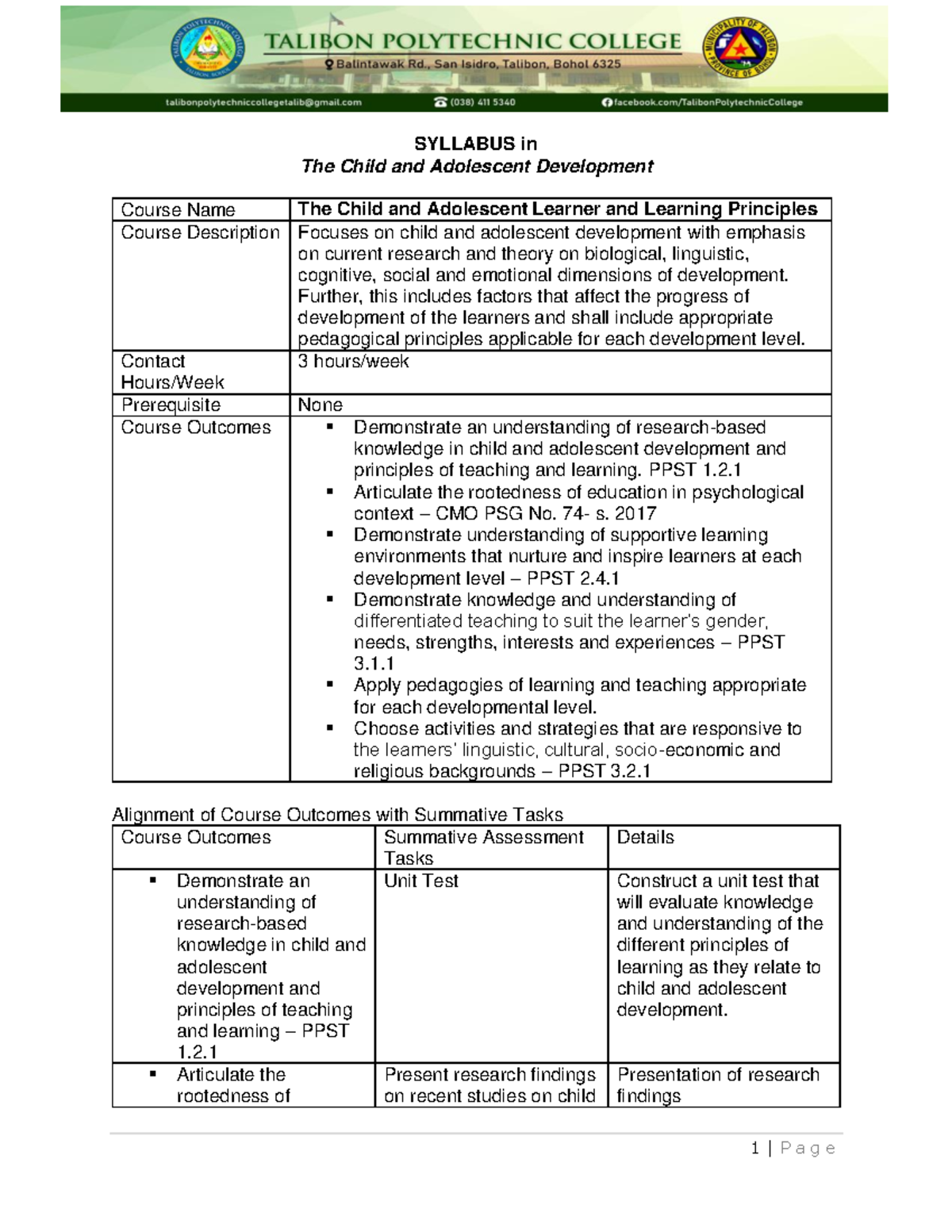 EDUC 1- Child and Adolescent Development Course Guide and Module ...