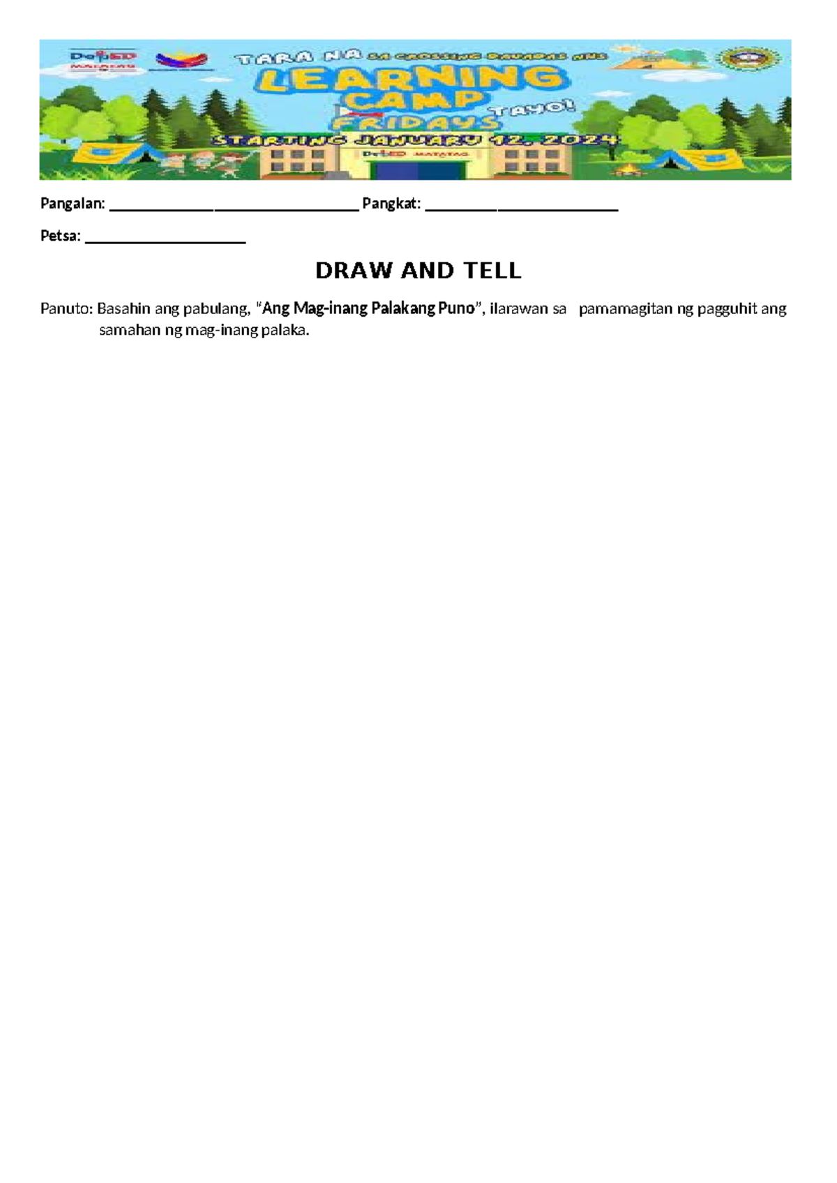 DRAW AND TELL 1 - Drawing and explanation - Reading - Pangalan