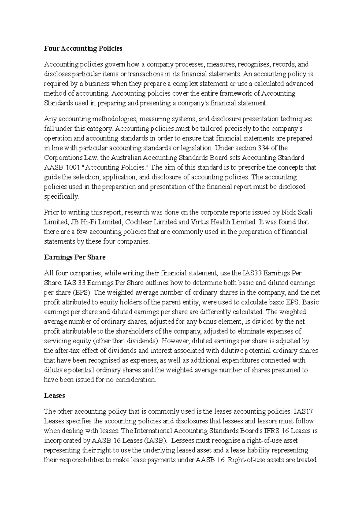 Accounting ass Company Accounting - Four Accounting Policies Accounting ...