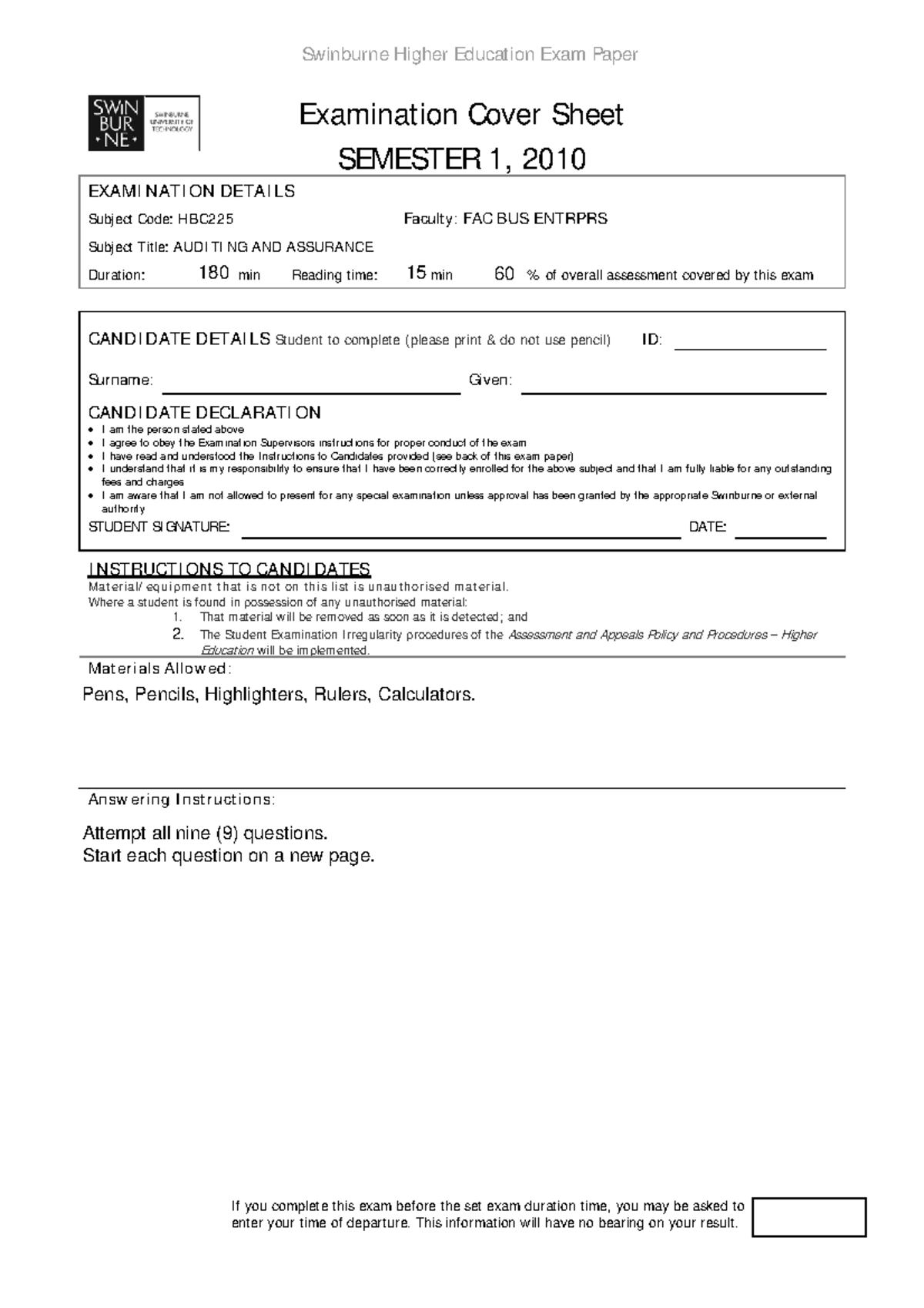 Hbc225 - this is a paper for accounting - Swinburne Higher Education ...