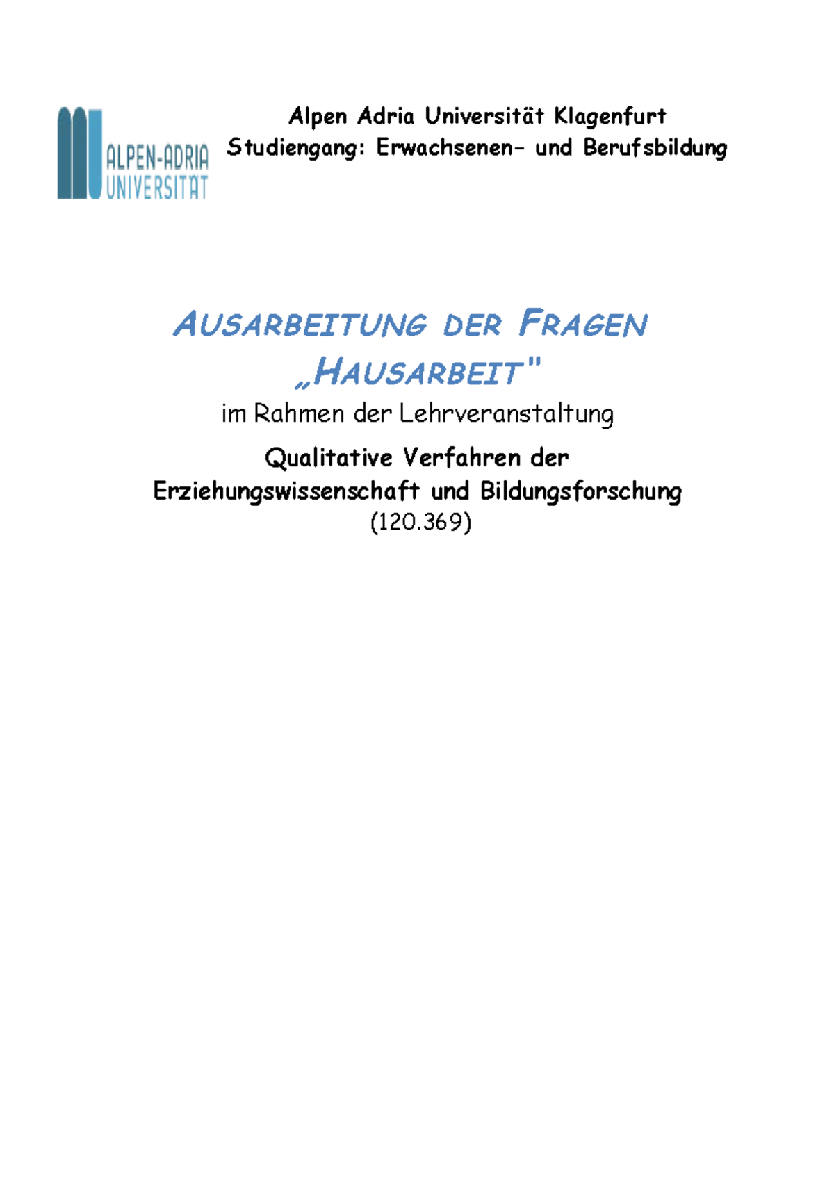 Schriftliche Hausarbeit Fragen - Alpen Adria Universität Klagenfurt ...