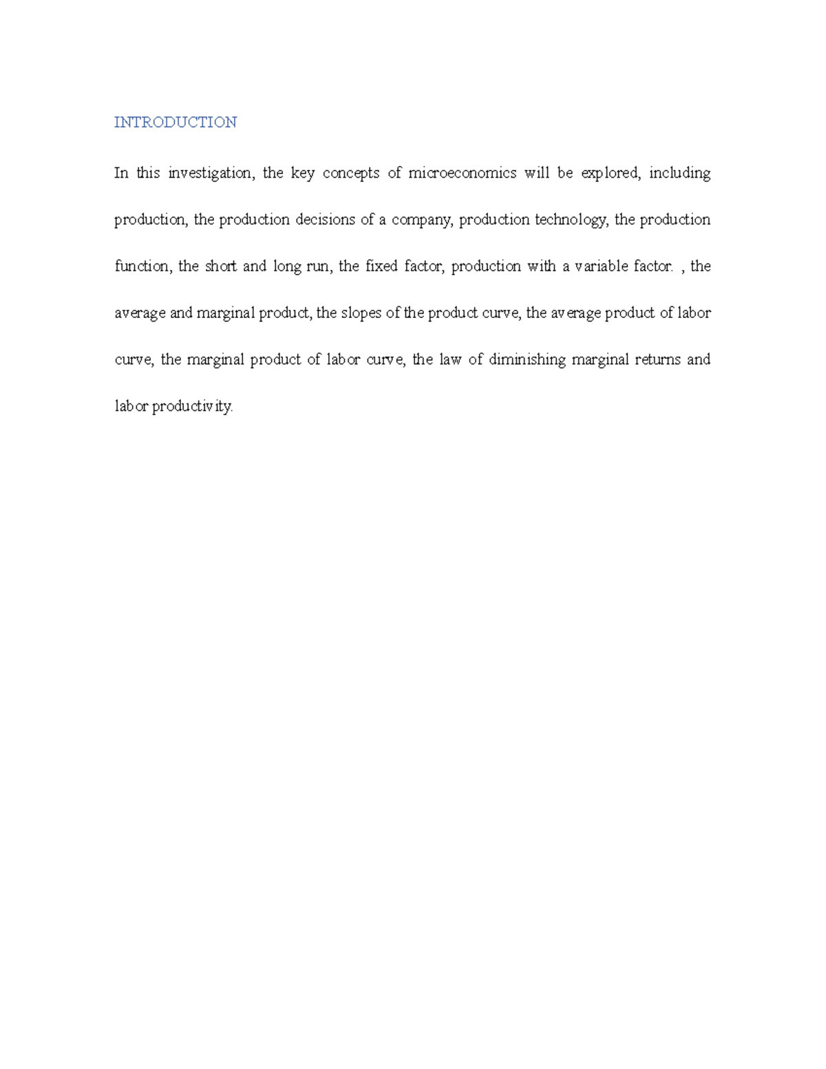 THE Production - INTRODUCTION In this investigation, the key concepts ...