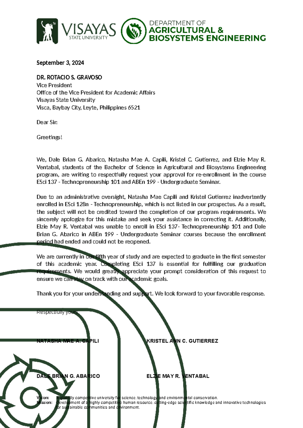Ovpaa Letter - efggg - September 3, 2024 DR. ROTACIO S. GRAVOSO Vice ...