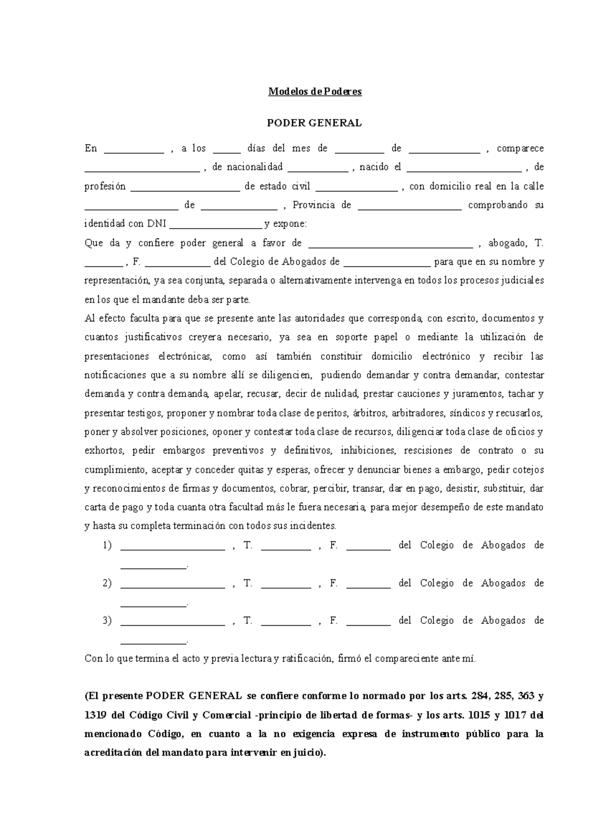 Modelo-DE- Poder- General - Modelos de Poderes PODER GENERAL En ...