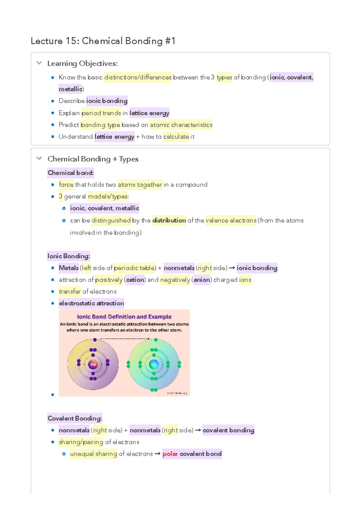 Lecture 15 Chemical Bonding #1 - Lecture 15: Chemical Bonding Learning ...