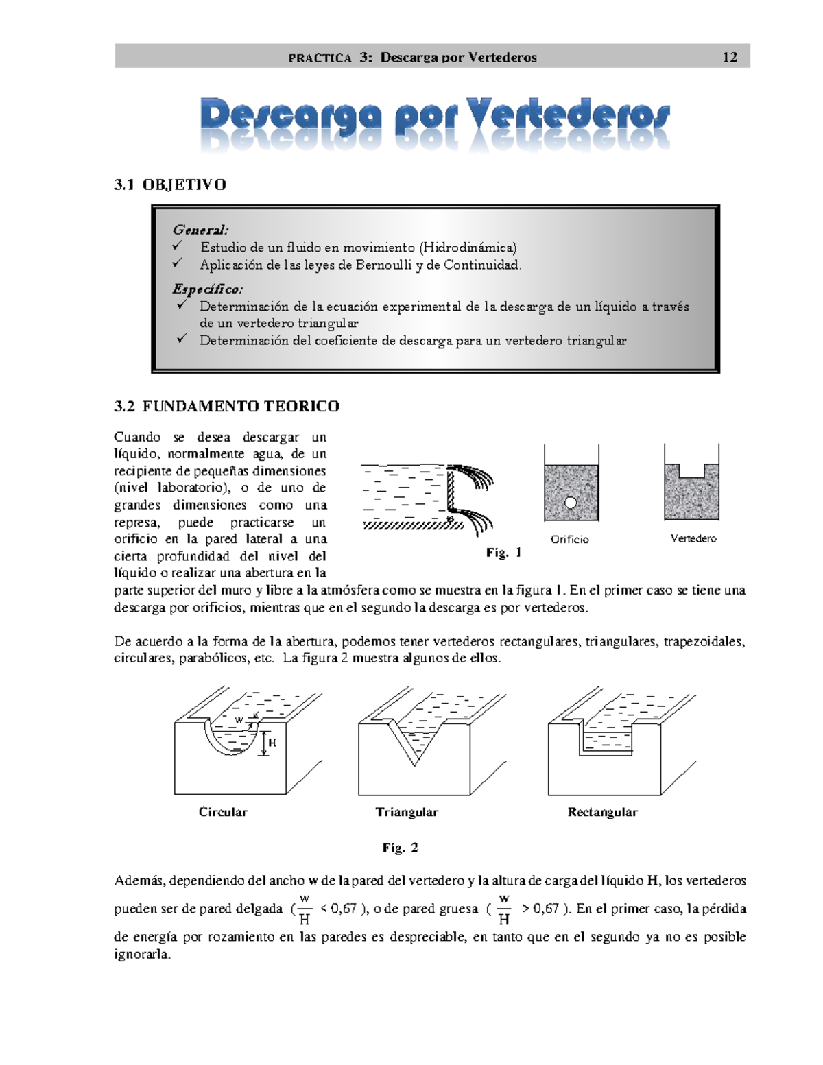 3. Vertederos - Guia de laboratorio - 3 OBJETIVO General: Estudio de un ...