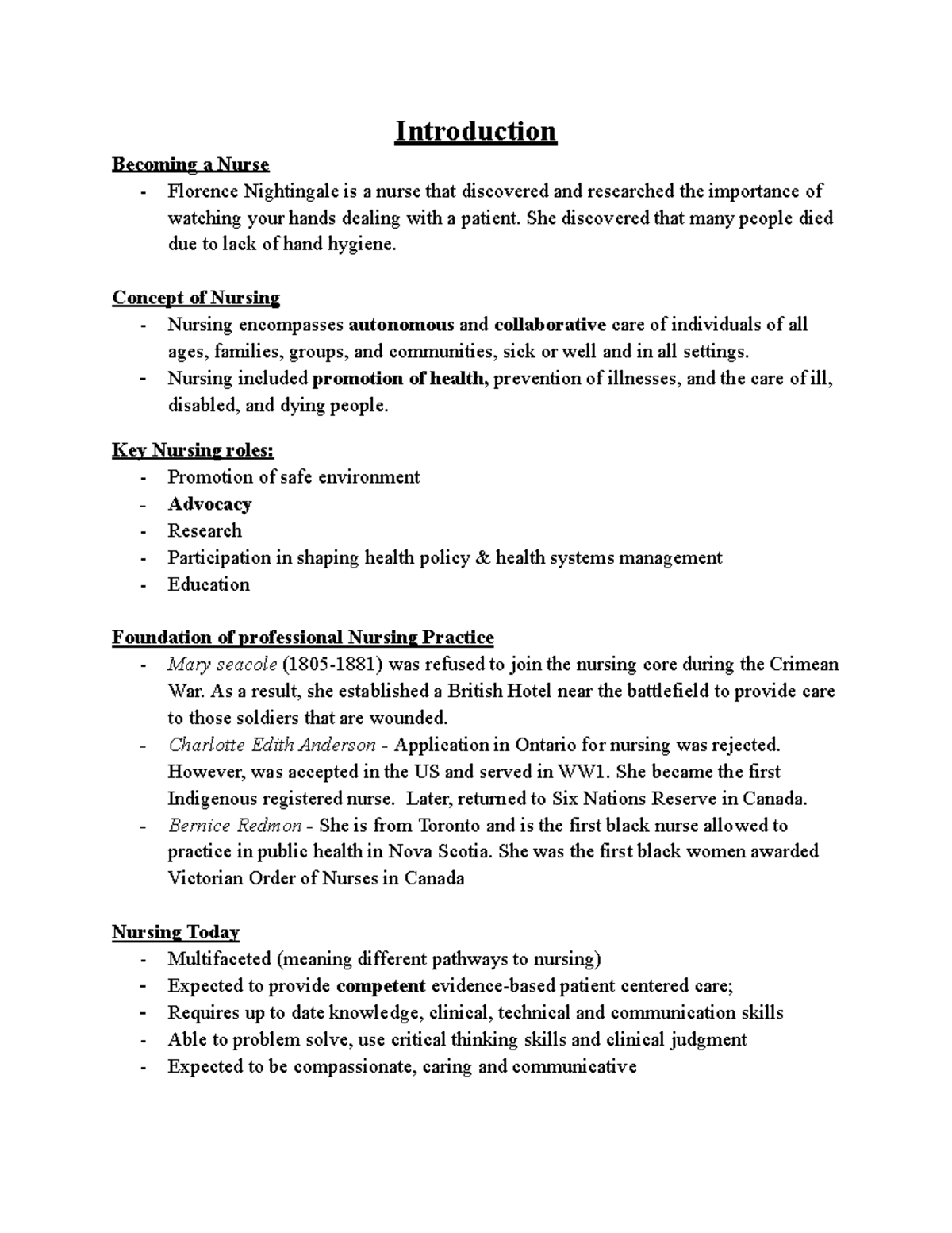 Lesson #1 Nursing 1510 - Introduction Becoming a Nurse - Florence ...
