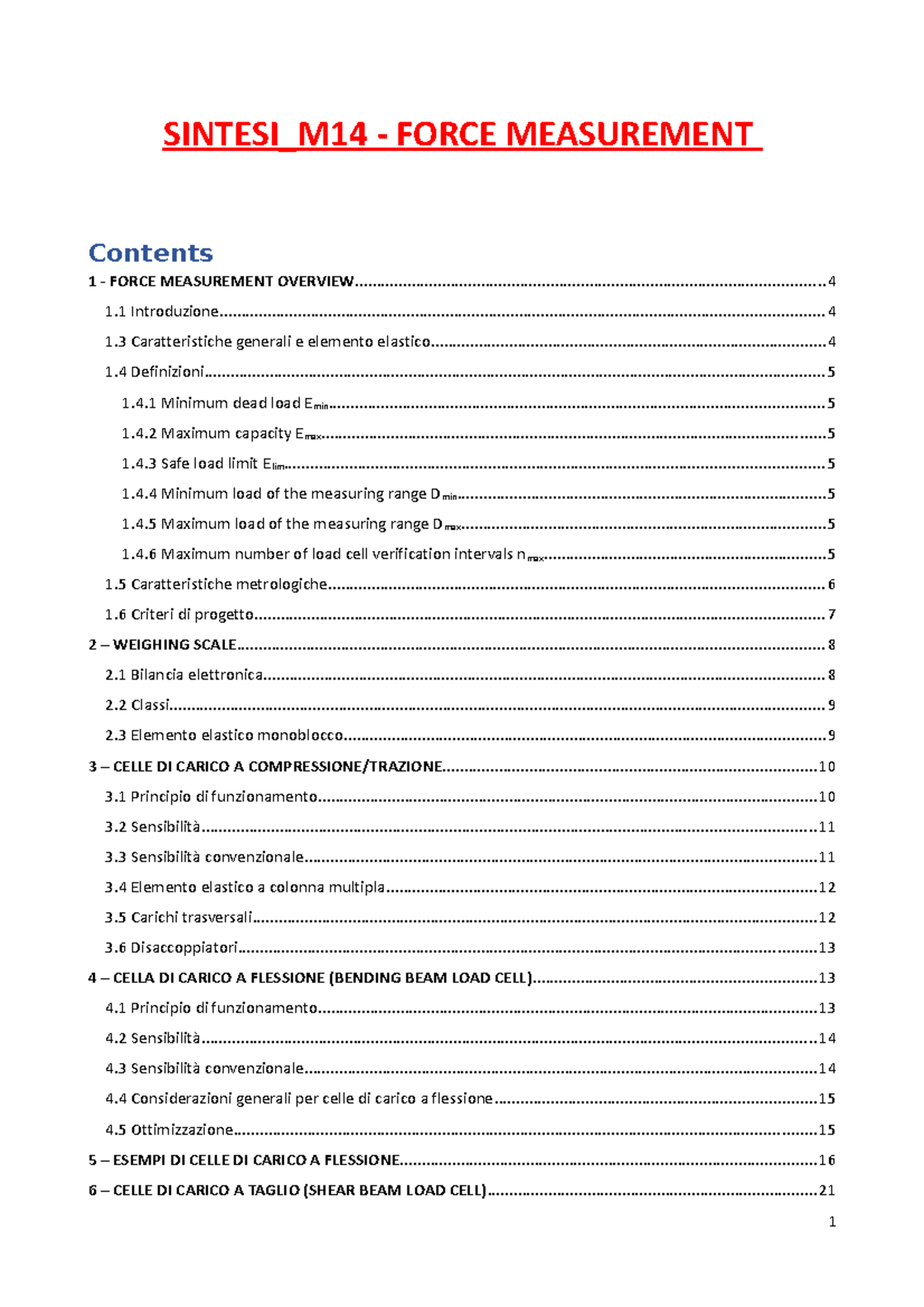 Sintesi M14- Force Measurement - SINTESI_M14 - FORCE MEASUREMENT 1 ...