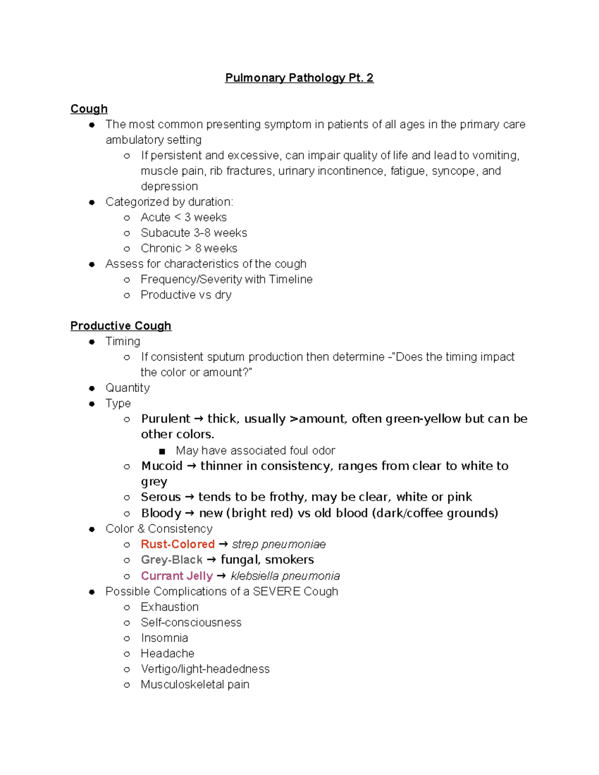 Pulmonary Pathology Pt 2 - 2 Cough The most common presenting symptom ...