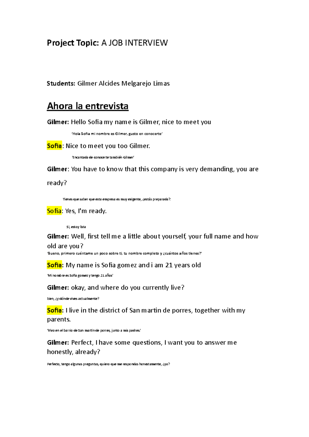 Projecto Entrevista de trabajo - Project Topic: A JOB INTERVIEW ...