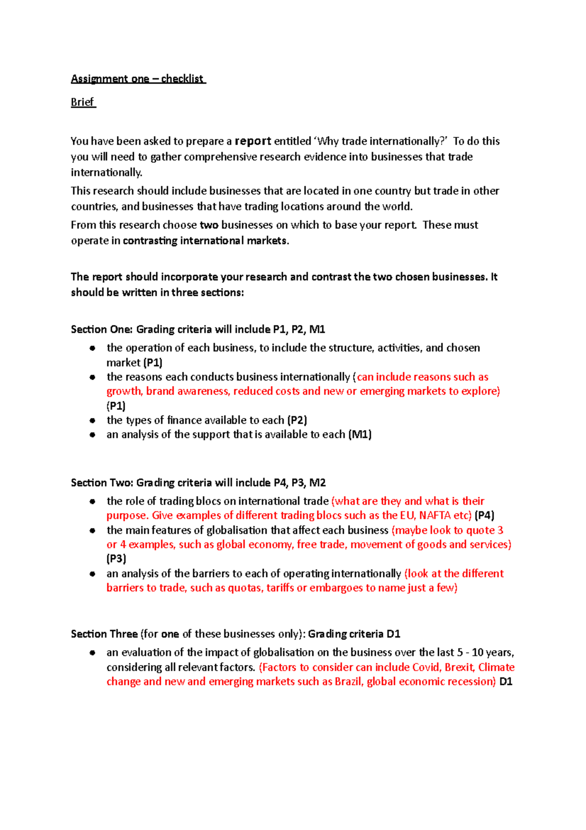 Assignment one checklist - Assignment one – checklist Brief You have been asked to prepare a ...