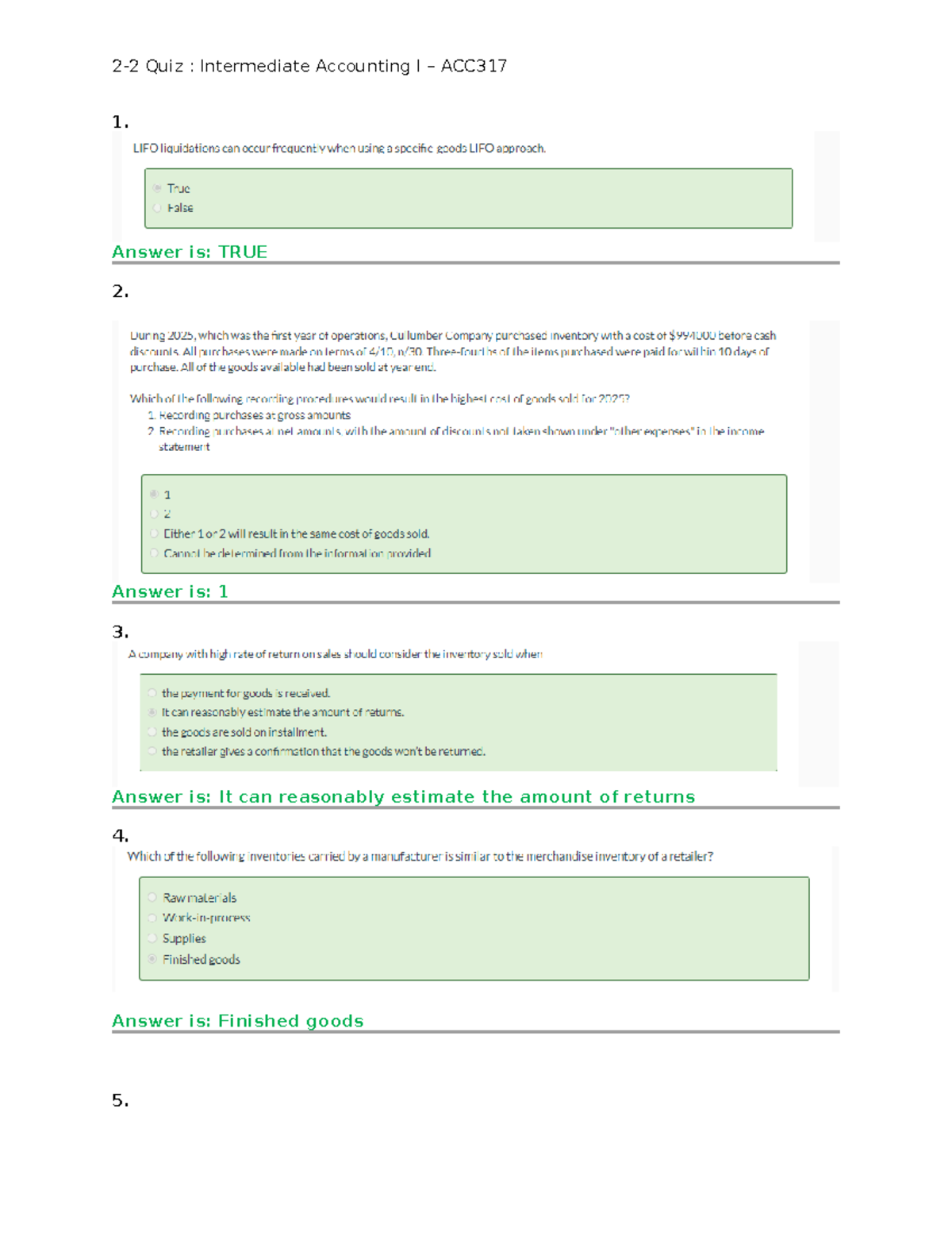 2-2: Quiz: Intermediate Accounting l - ACC-317 - 1. Answer is: TRUE 2 ...