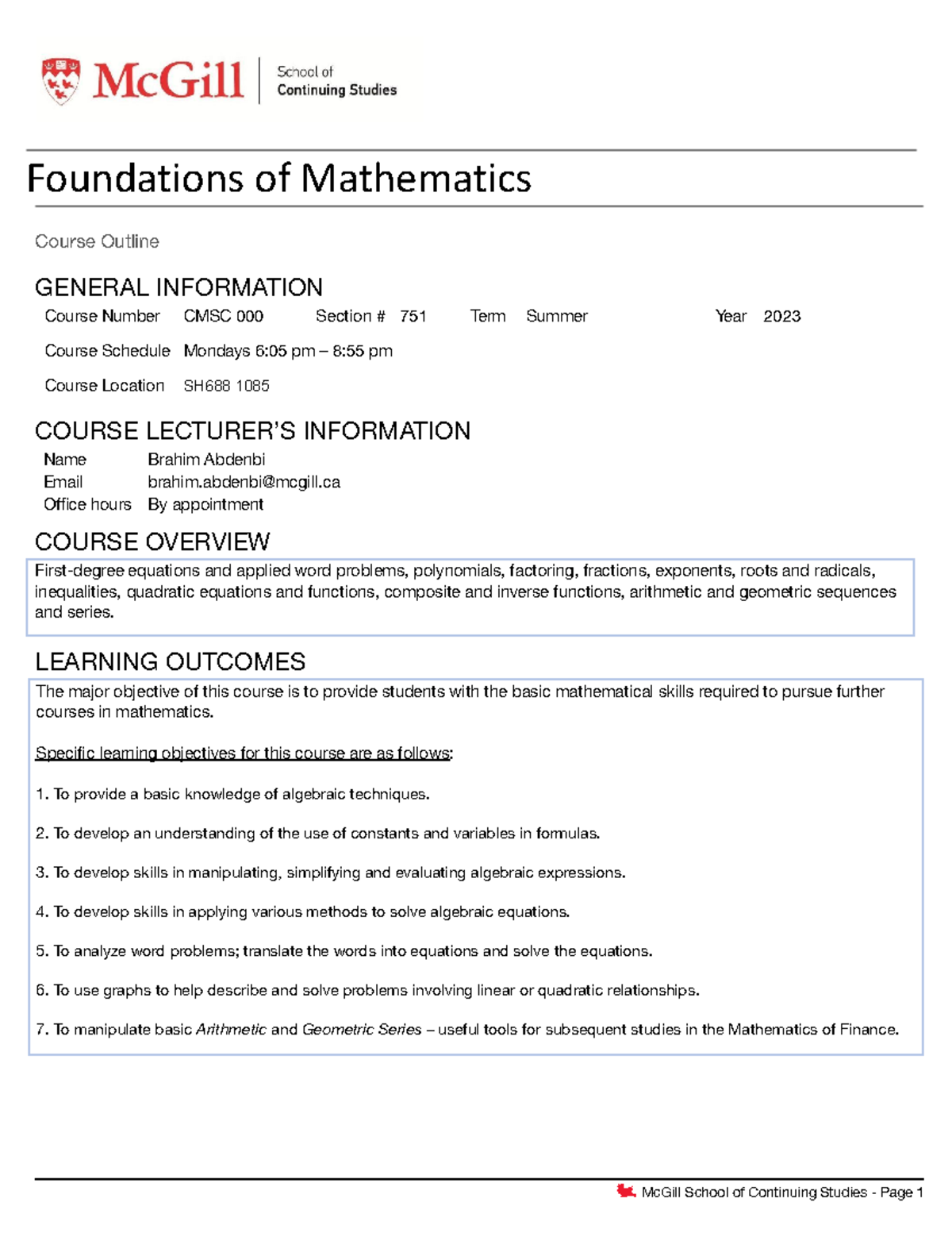 CMSC 000 S2023 Outline - CMSC 000 - Concordia - Studocu
