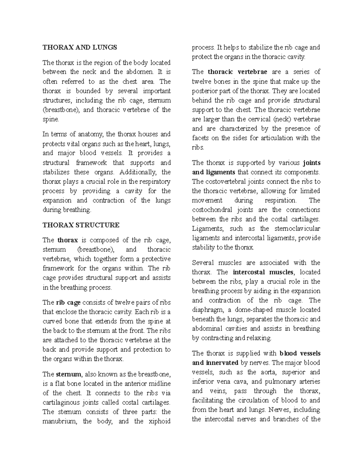 NCM 101 Health Assessment - THORAX AND LUNGS The thorax is the region ...