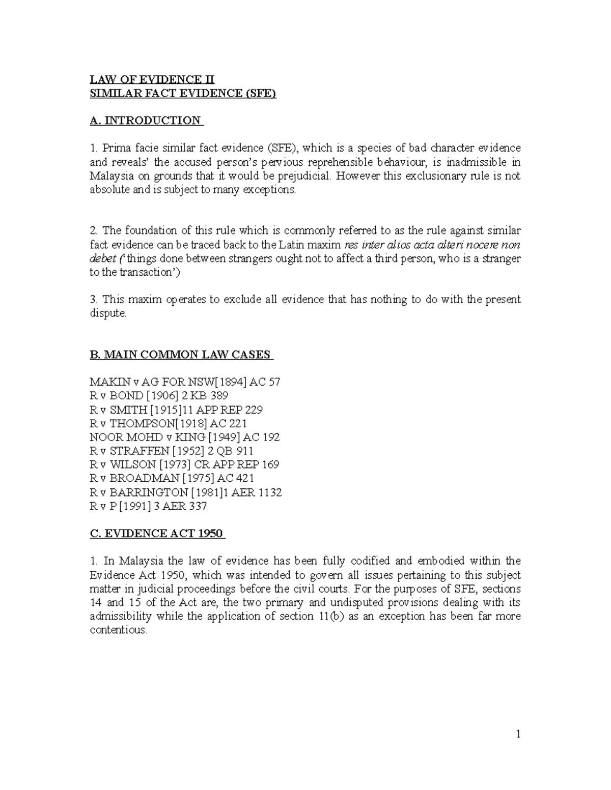 Similar FACT Evidence 2019 - LAW OF EVIDENCE II SIMILAR FACT EVIDENCE ...