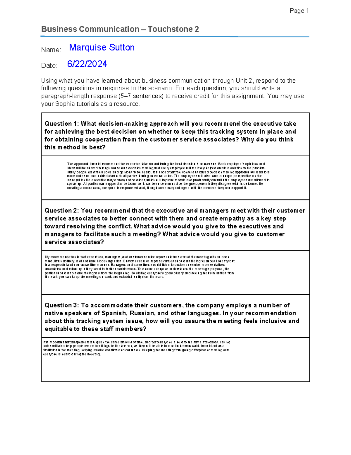Bus Comm Touchstone 2 Template 2 - Page 1 Business Communication – Touchstone 2 Name: Date ...