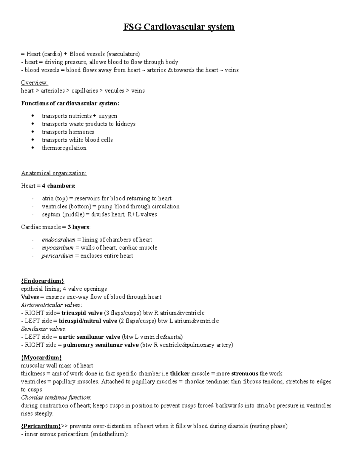 FSG Cardiovascular system study notes - FSG Cardiovascular system ...