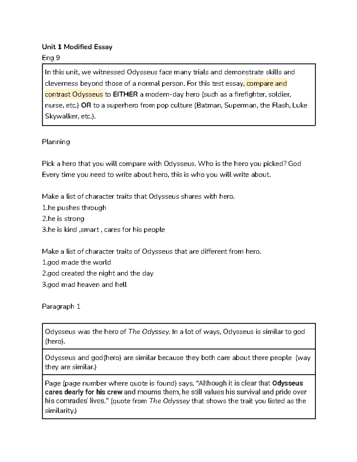 Copy of LS Modified Graphic Organizer Unit 1B Essay - Unit 1 Modified ...