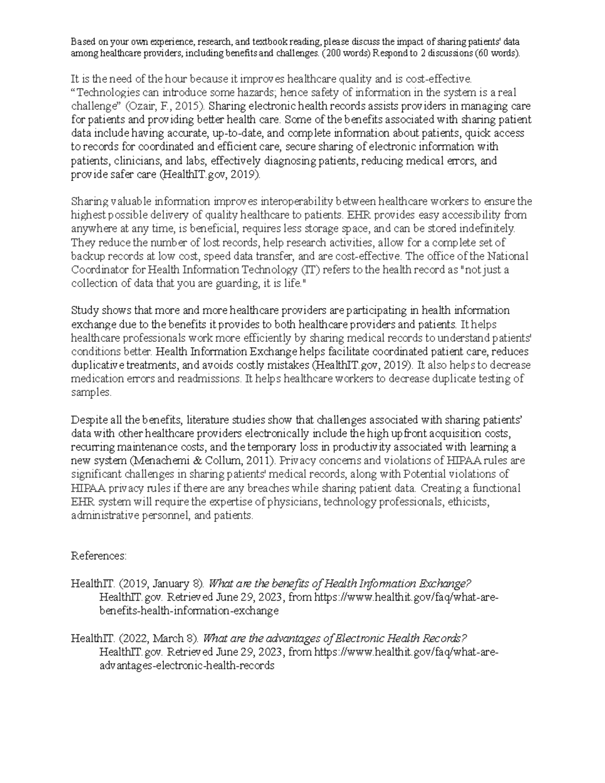 DB 1. infs 6340 - weekly assignment - Based on your own experience, research, and textbook ...