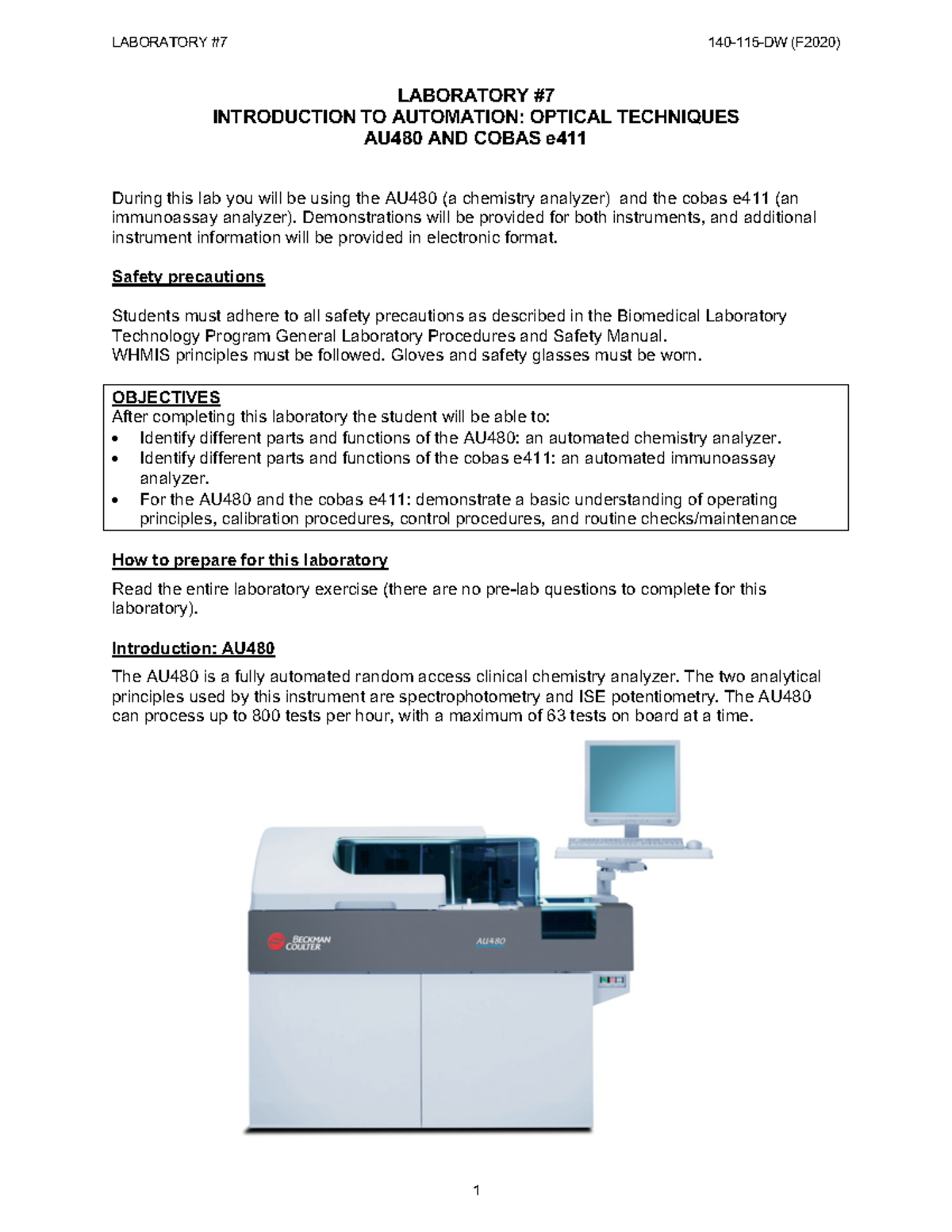 Lab 7 - Intro to automation, Optical techniques - 140-115-DW - Studocu