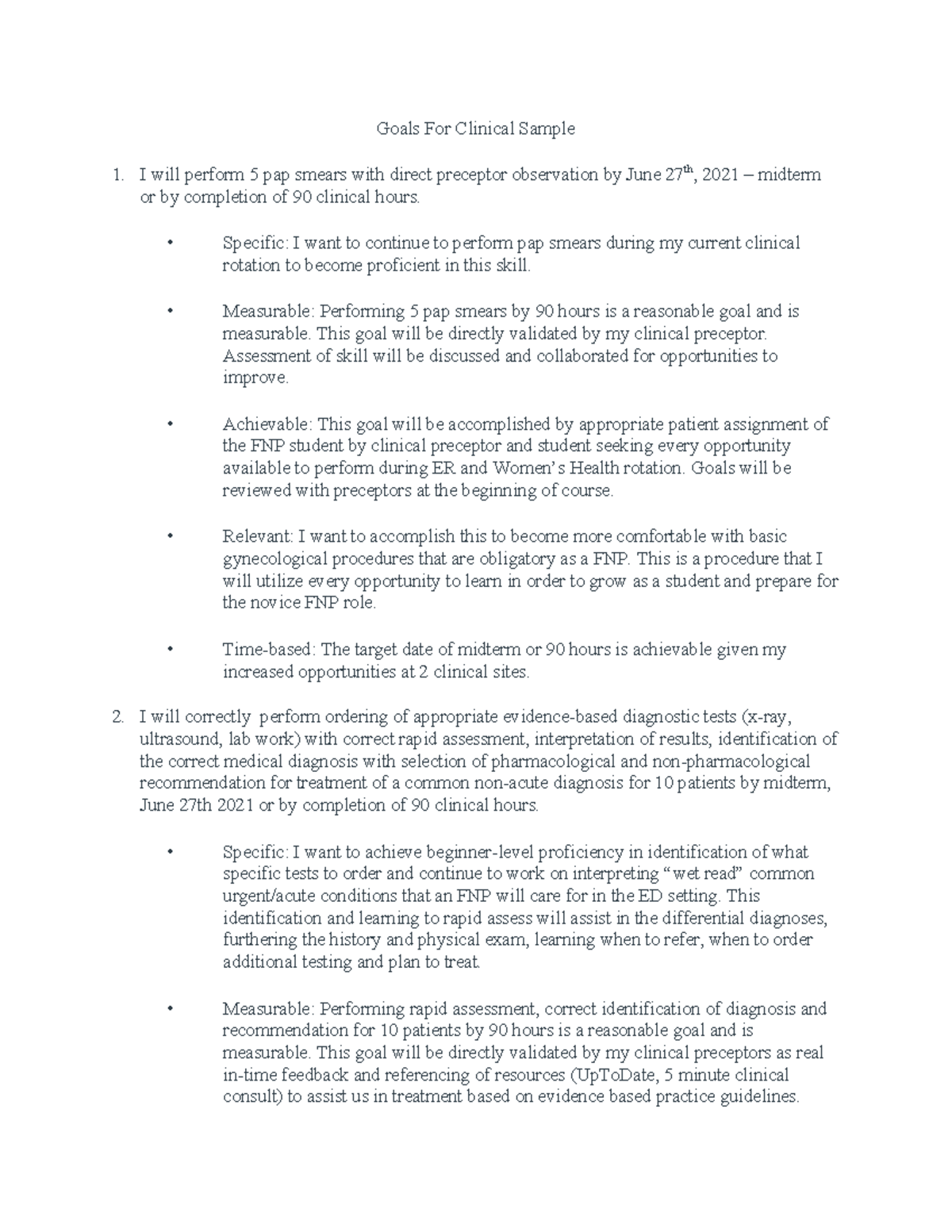 Goals for Clinical Example - Goals For Clinical Sample I will perform 5 ...